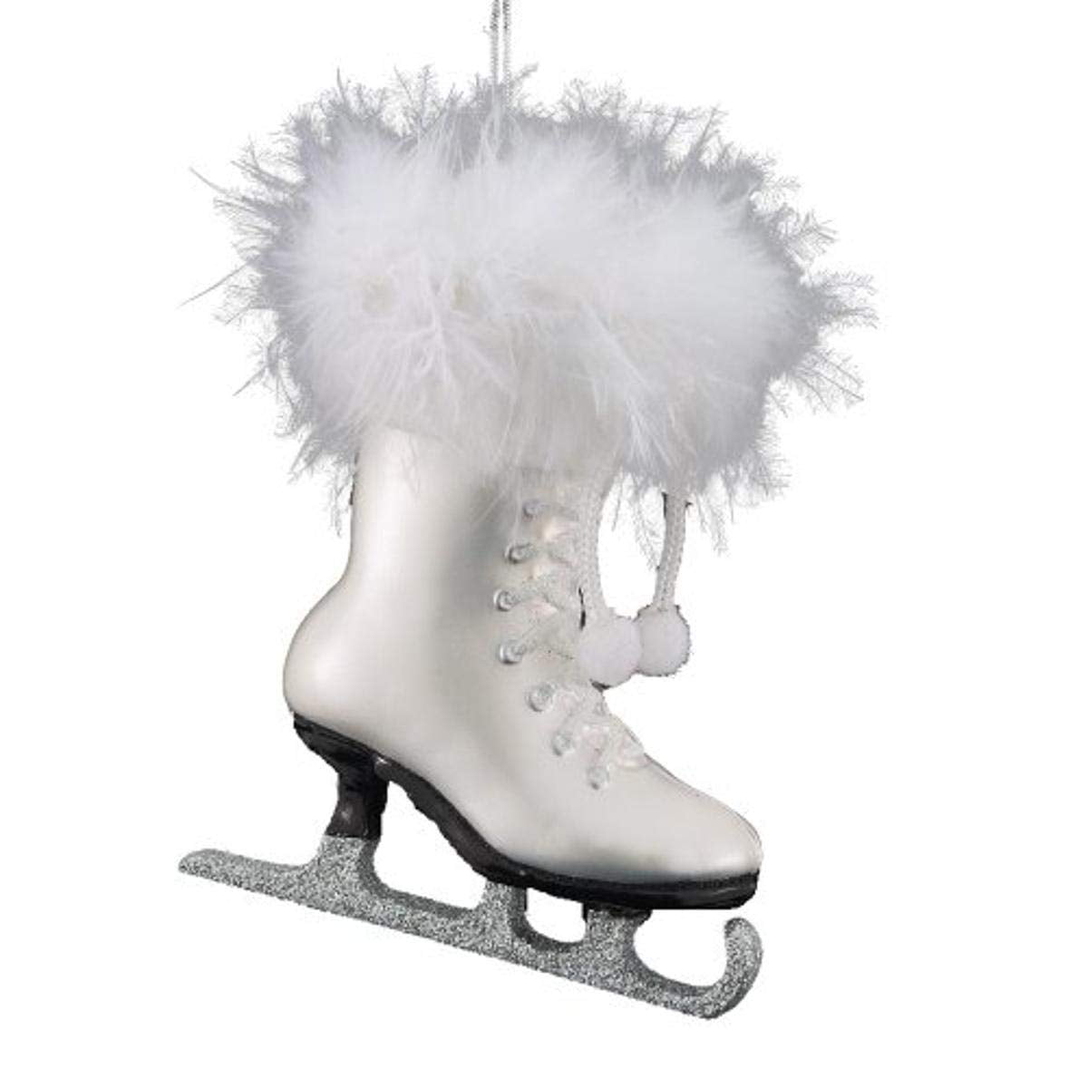 Collections Etc Glass Ice Skate with Faux Fur Holiday Tree Christmas ...