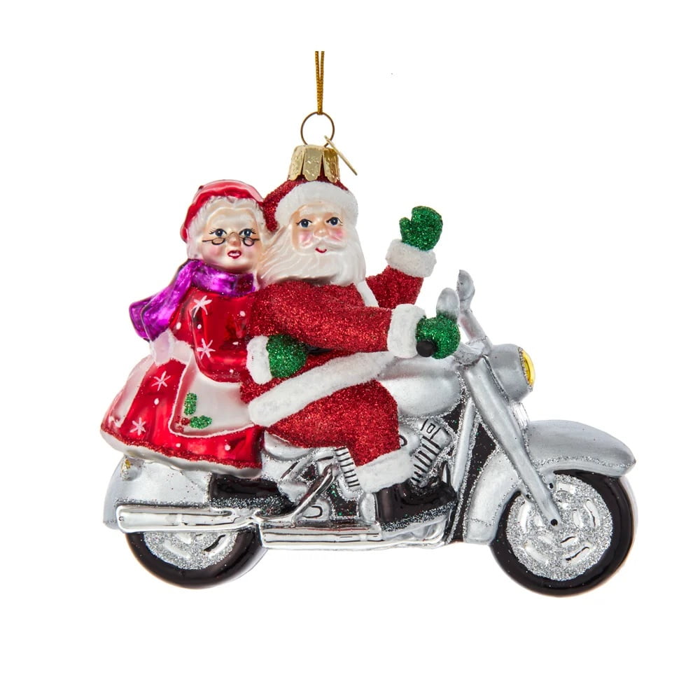 Noble Gems SANTA & MRS CLAUS MOTORCYCLE Glass Christmas Ornament, by ...