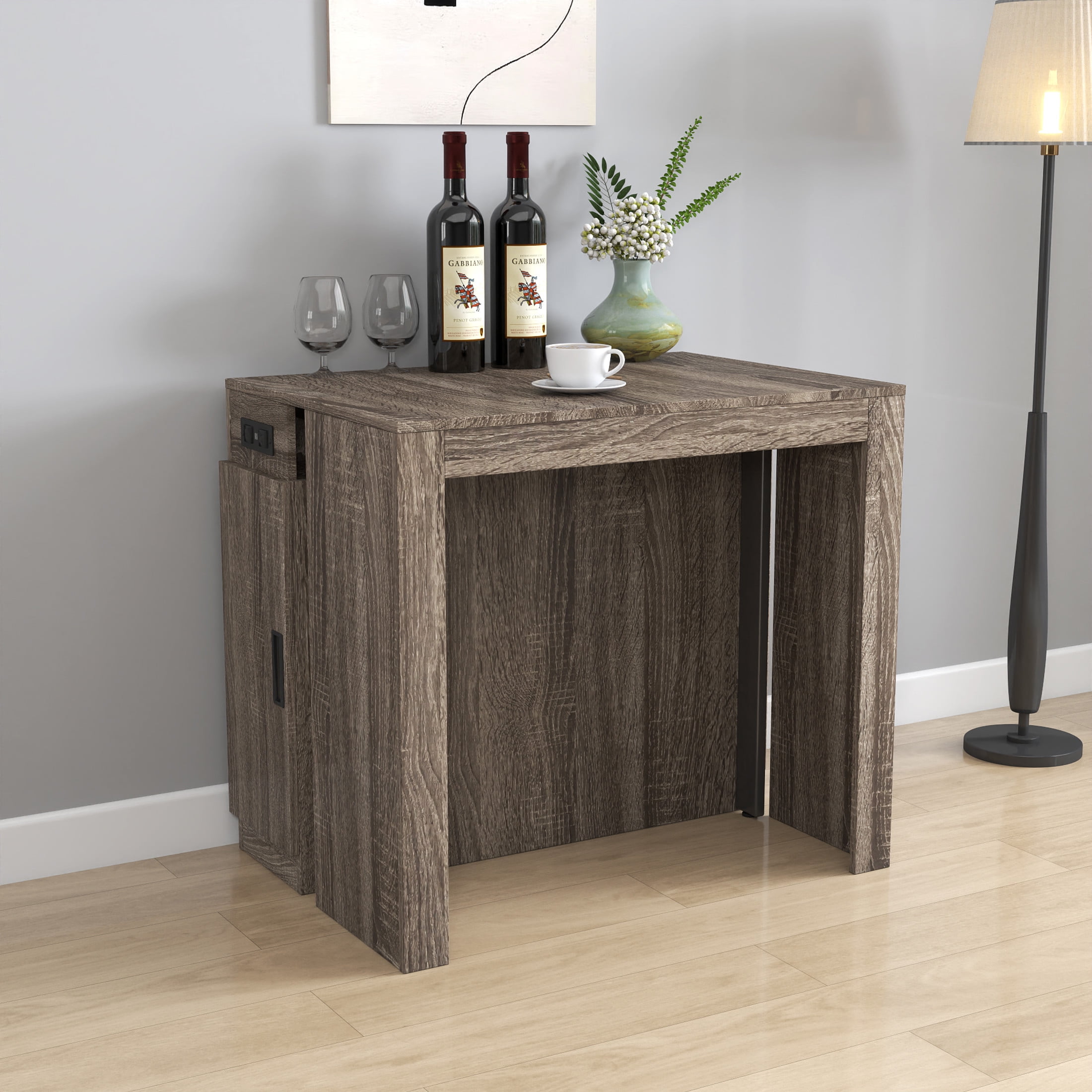 Noble House 118" Extendable Dining Table, Console-to-Table with Outlet ...