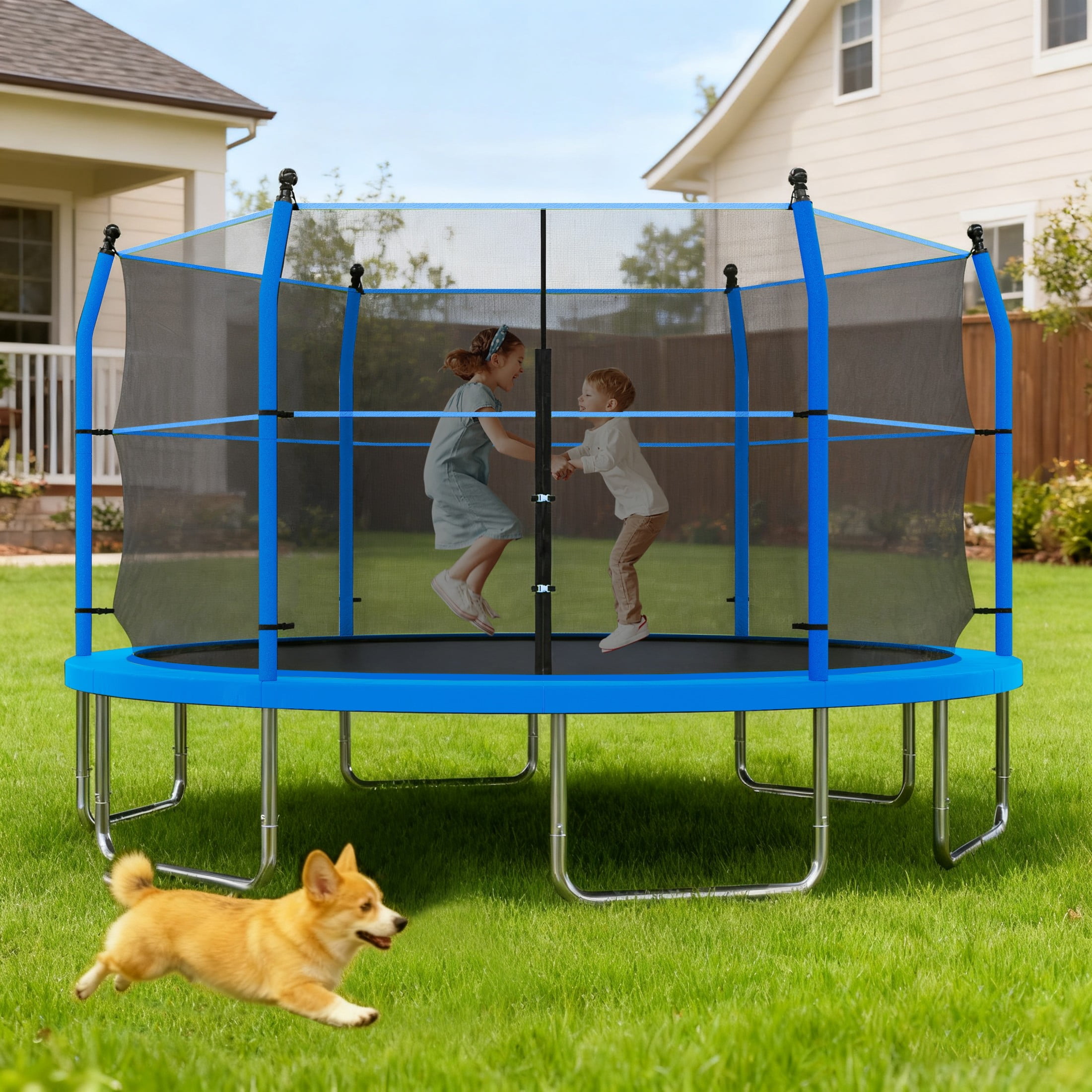 Noble House 14FT Outdoor Backyard Trampoline, Rust-Resistant Metal ...