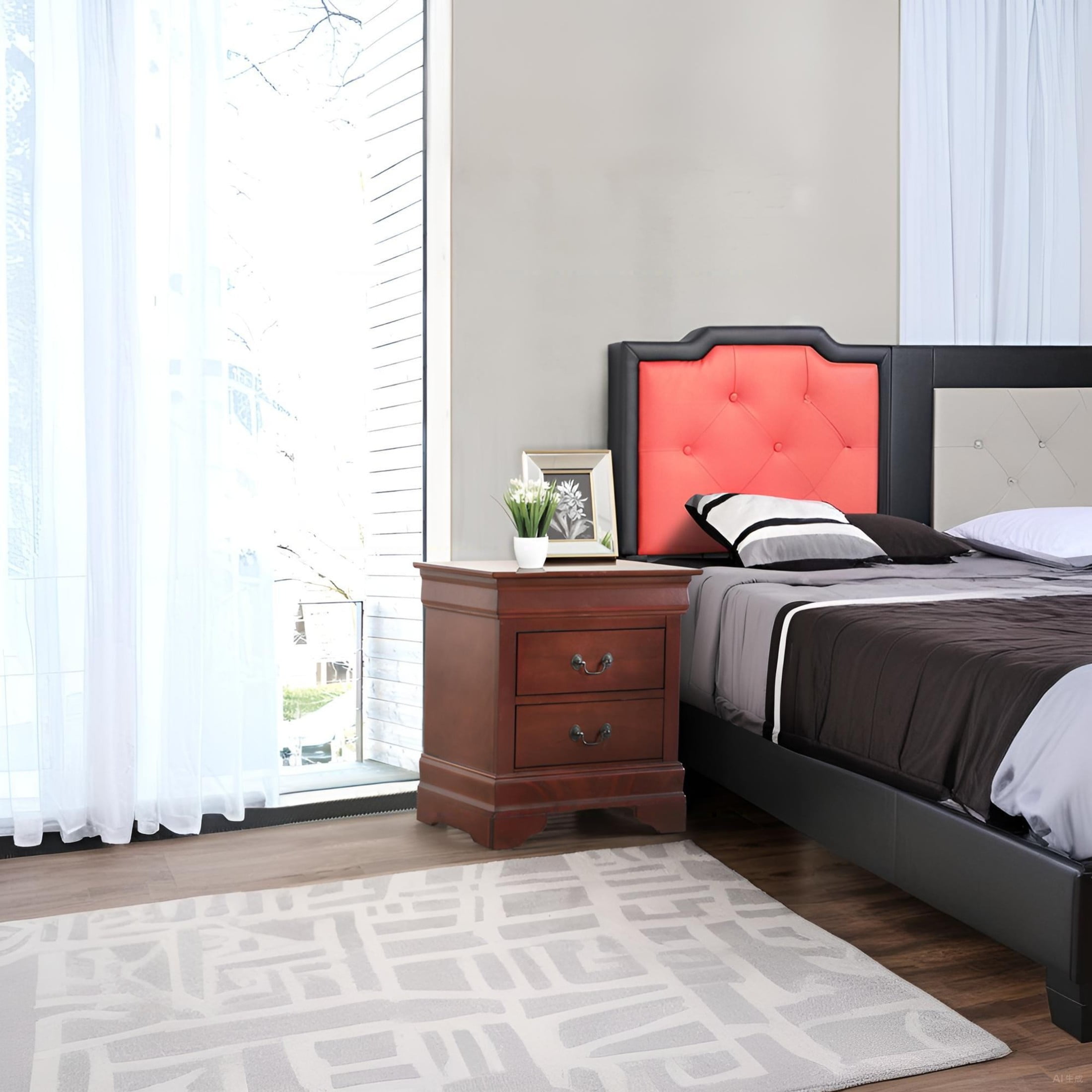 Noble House 2-Drawer Nightstand, Traditional Bedside Table with Durable ...