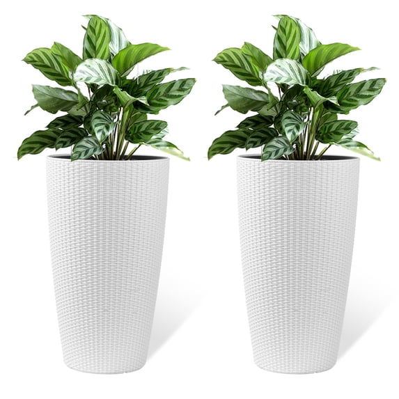 Noble House 2 Pack 22.44" Tall Self-Watering Faux Rattan Planters with ...