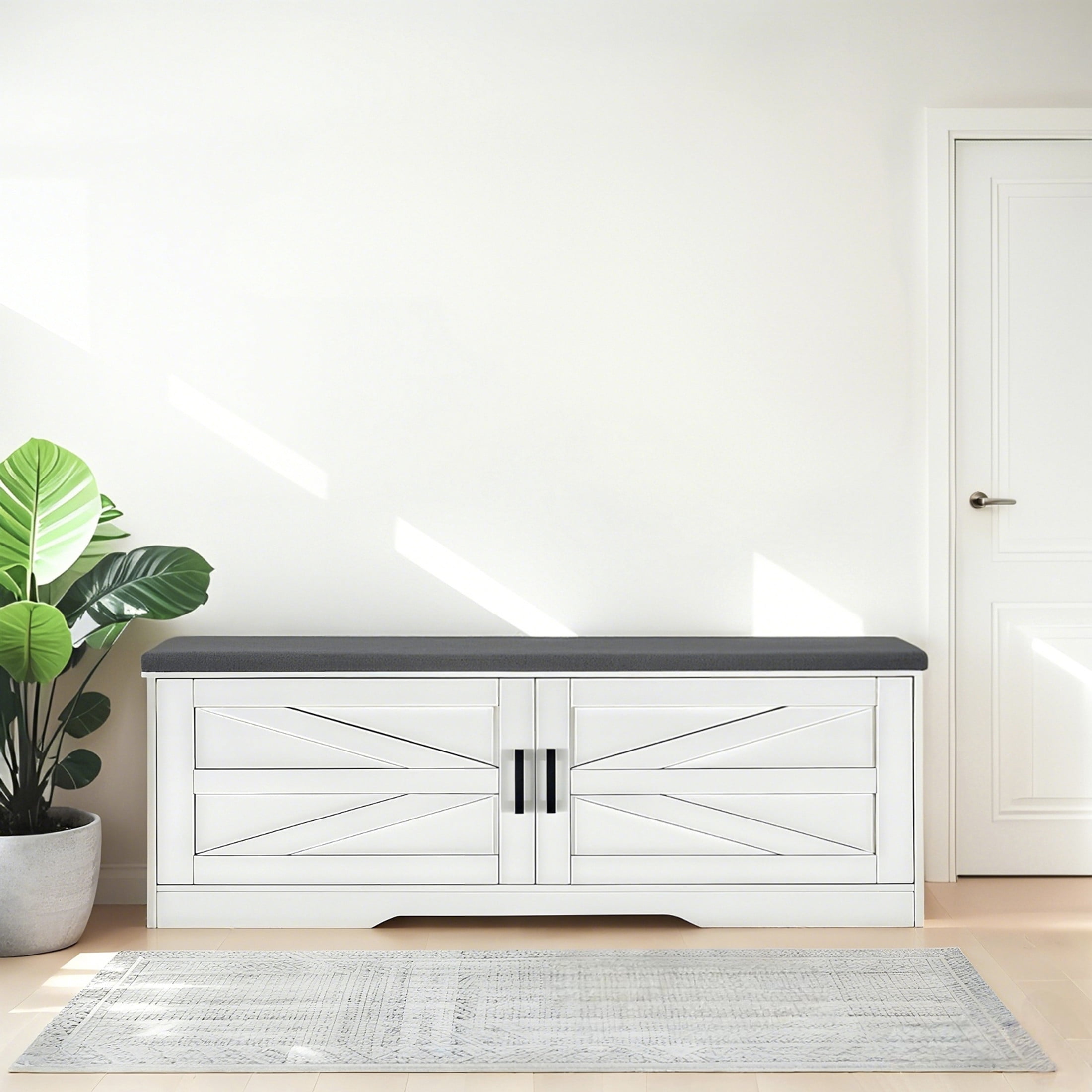 Noble House 2-Tier Storage Bench, Farmhouse Shoe Bench with Cushion ...