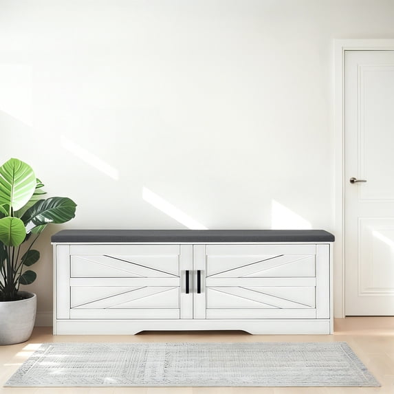 Noble House 2-Tier Storage Bench, Farmhouse Shoe Bench with Cushion ...