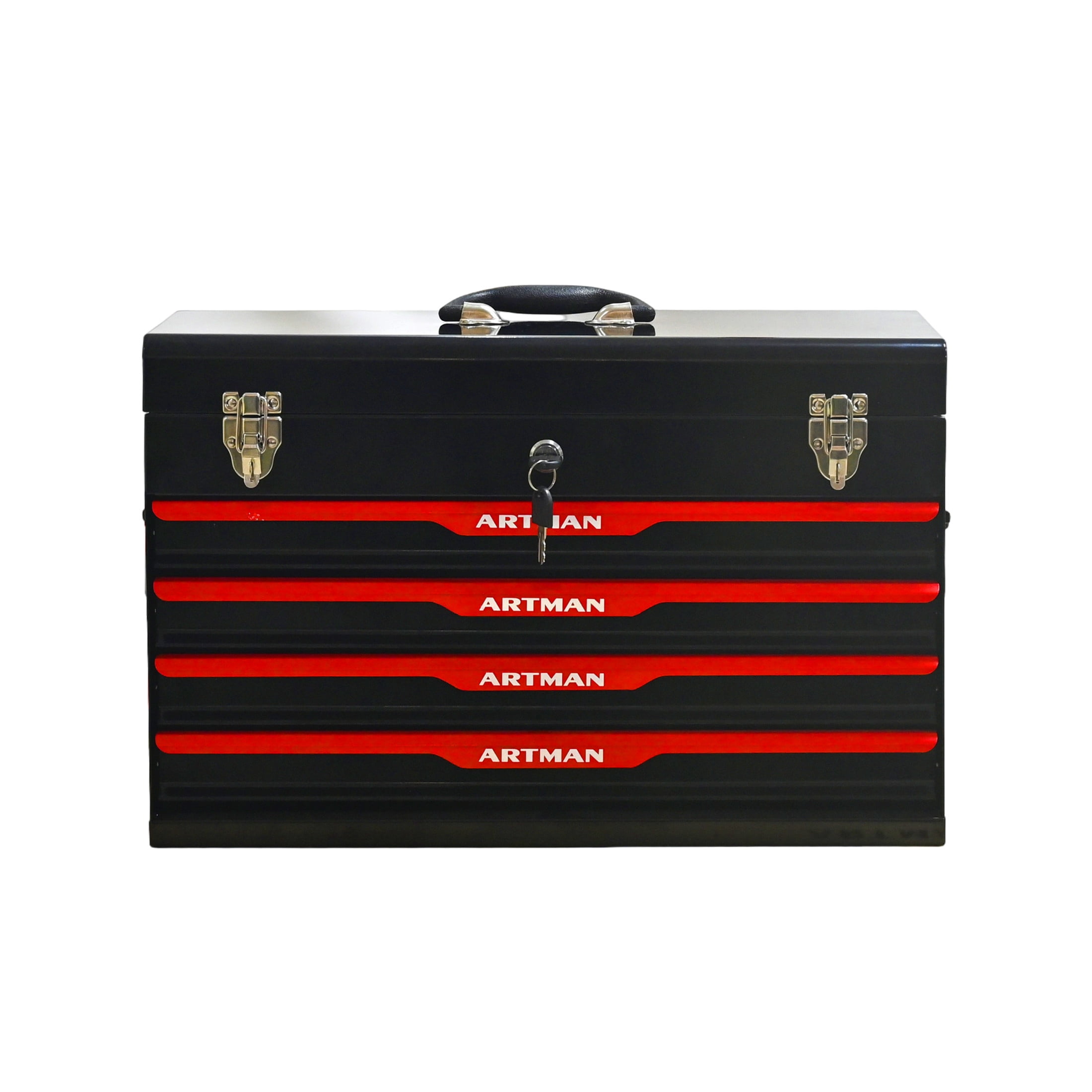 Noble House 20" Steel Portable Tool Box with 3 Drawers & Lock Closure ...