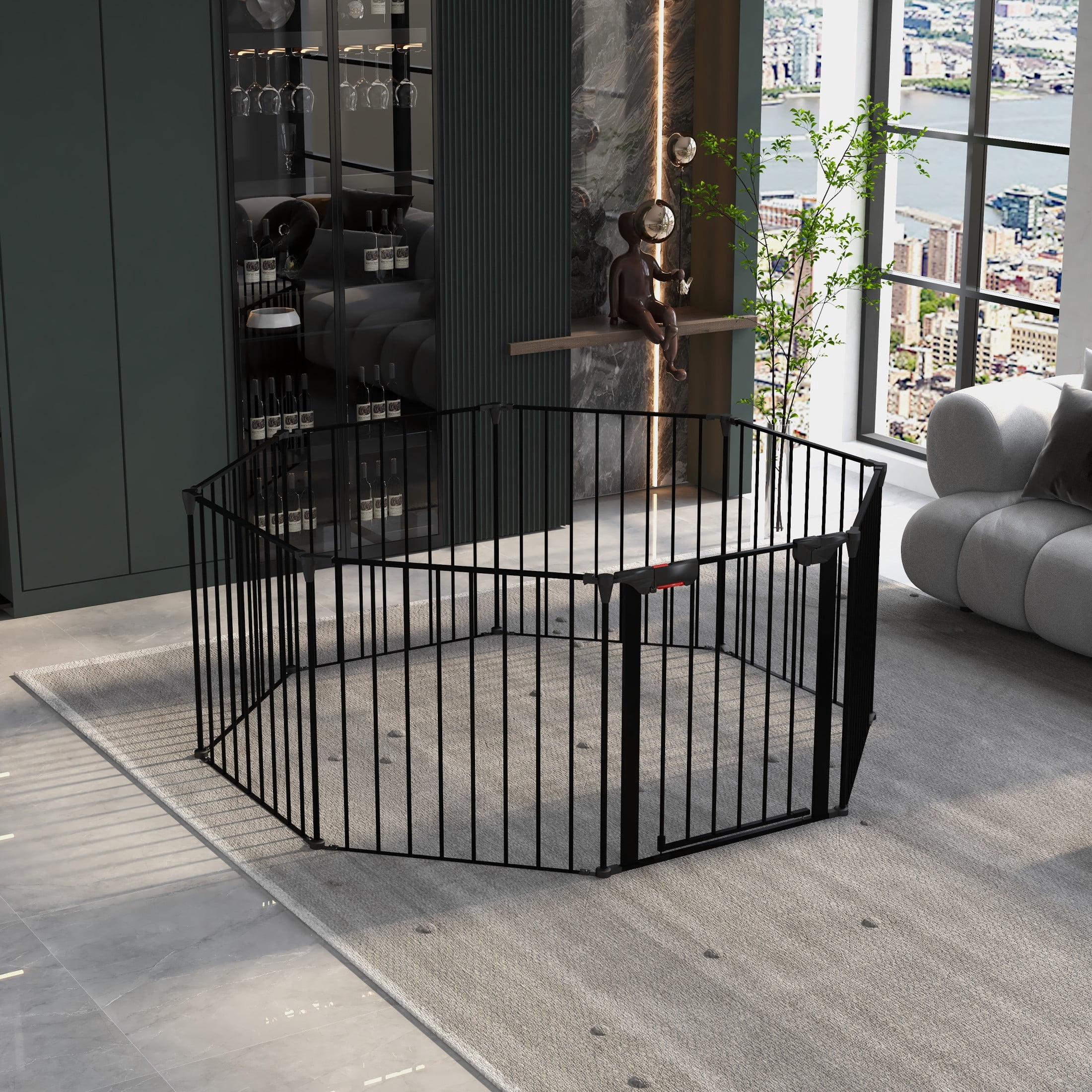 Noble House 200" Adjustable Metal Safety Gate, 8-Panel Play Yard with ...