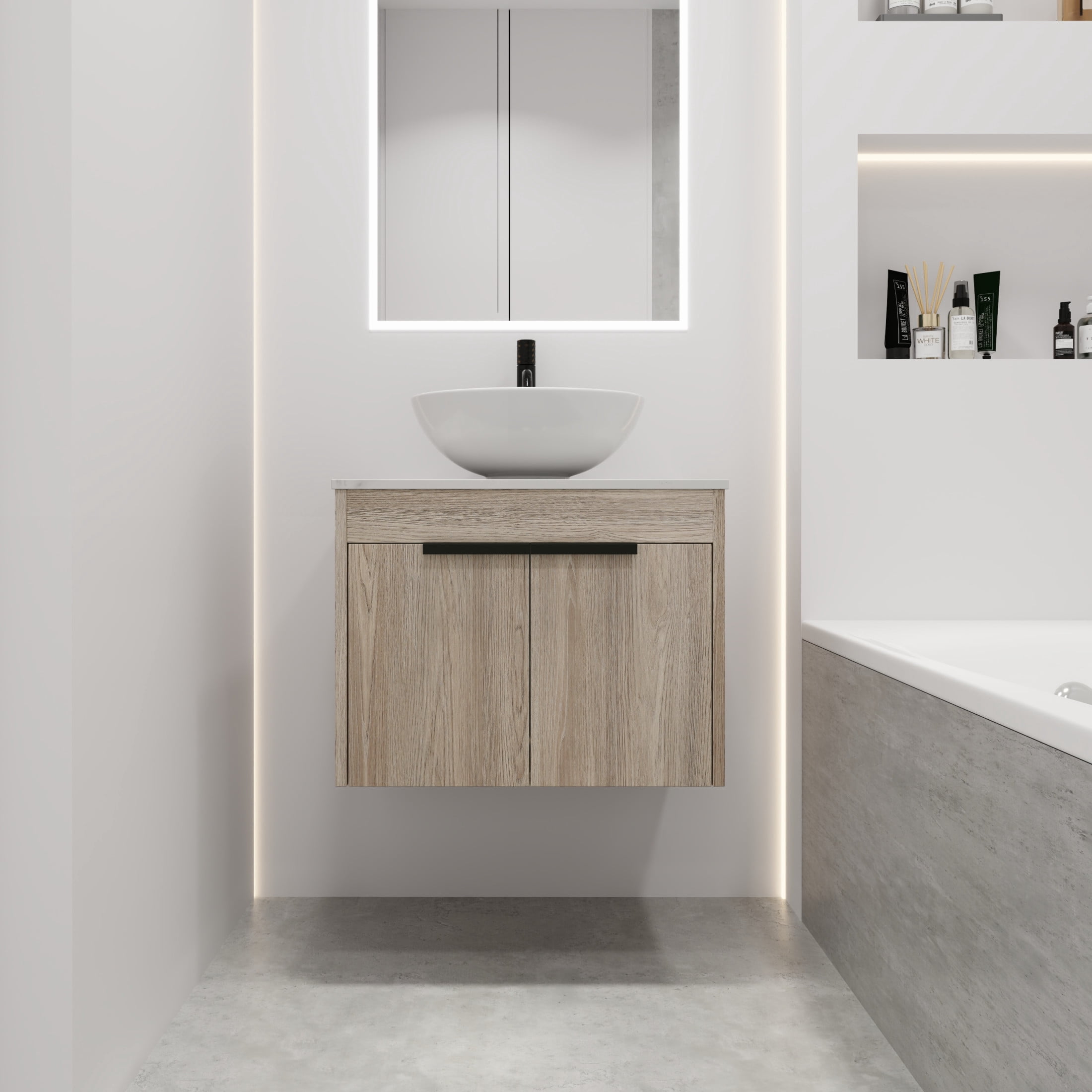 Noble House 24" Floating Bathroom Vanity, Glazed Ceramic Art Sink and ...