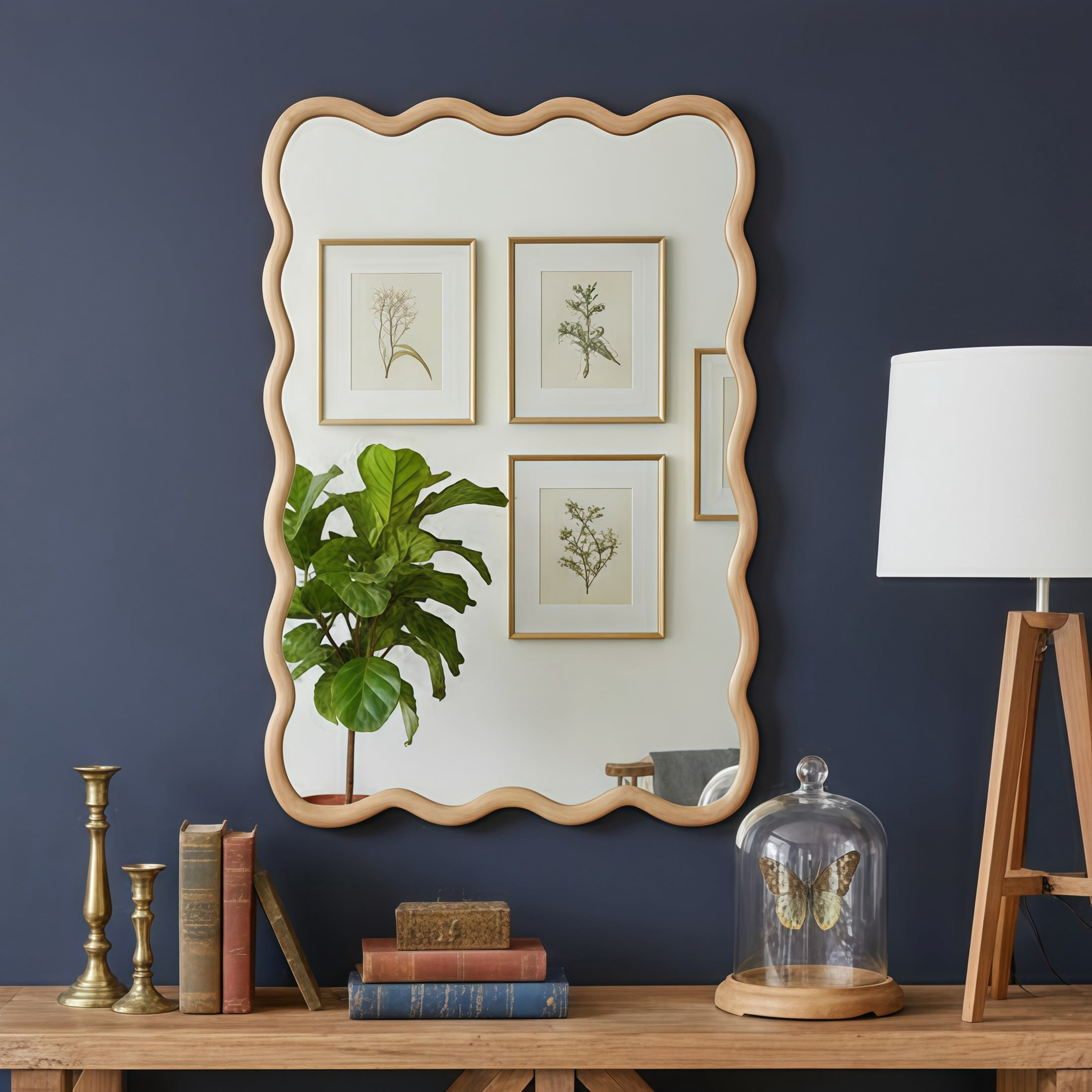 Noble House 24x36 Inch Wavy Rectangle Wall Mirror, Solid Wood ...