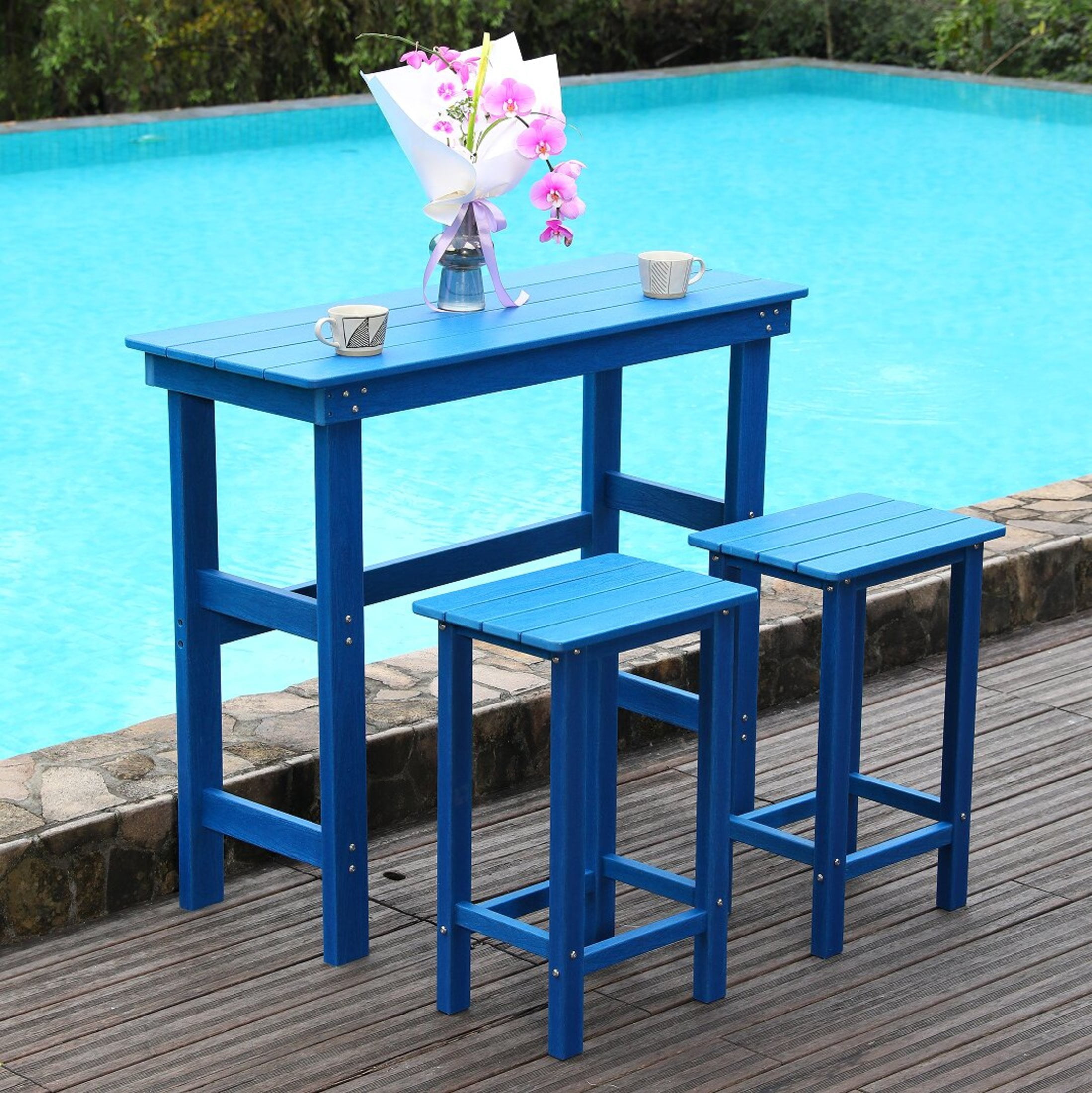 Noble House 3-Piece Outdoor Bistro Set, High-Top Bar Table and Backless ...