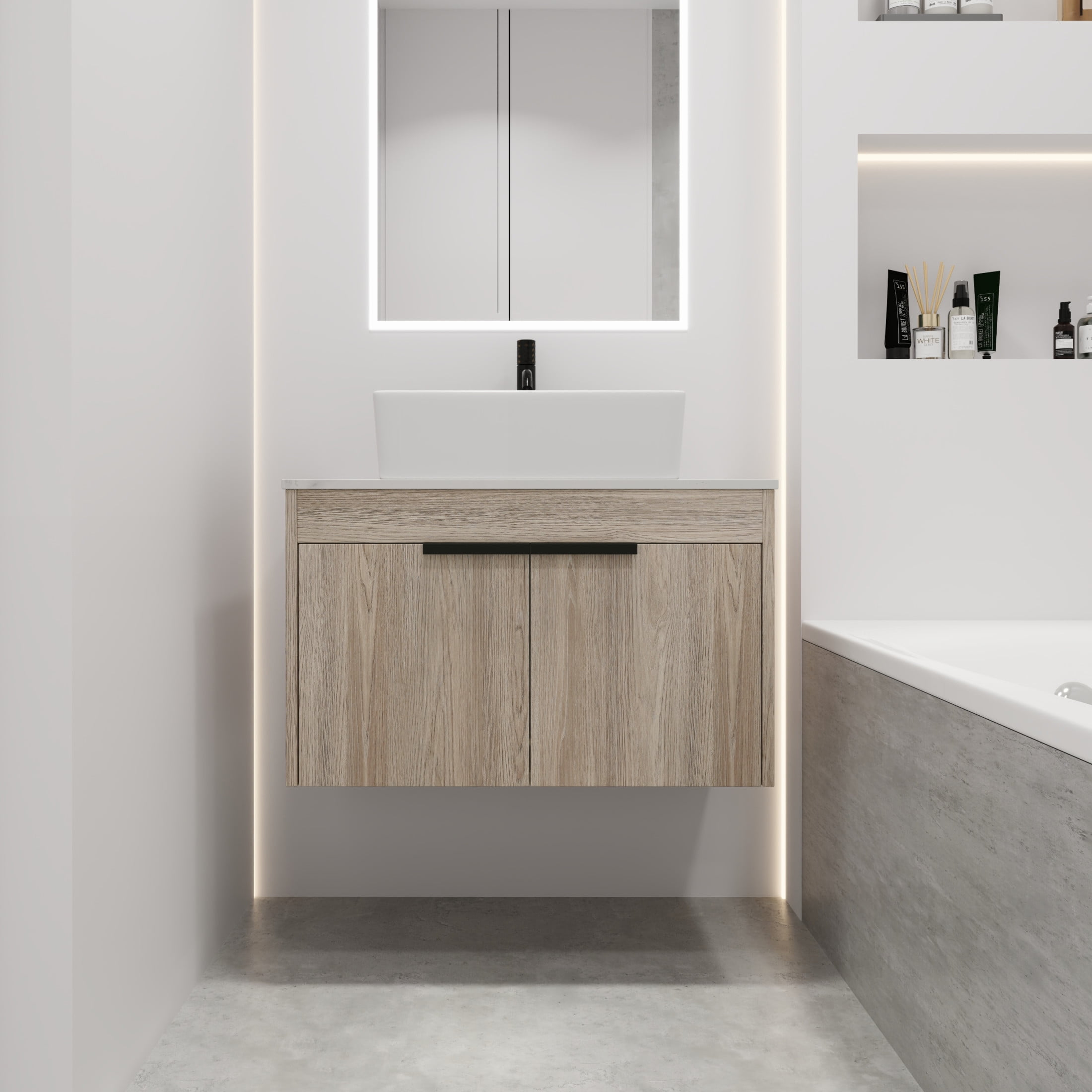 Noble House 30" Floating Bathroom Vanity, Ceramic Basin and Stone Top ...