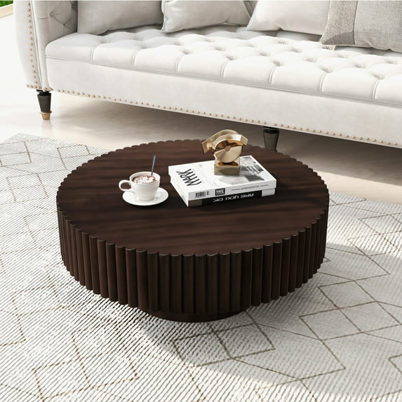 Noble House 31.5" Round Fluted Drum Coffee Table, Solid Wood Modern ...