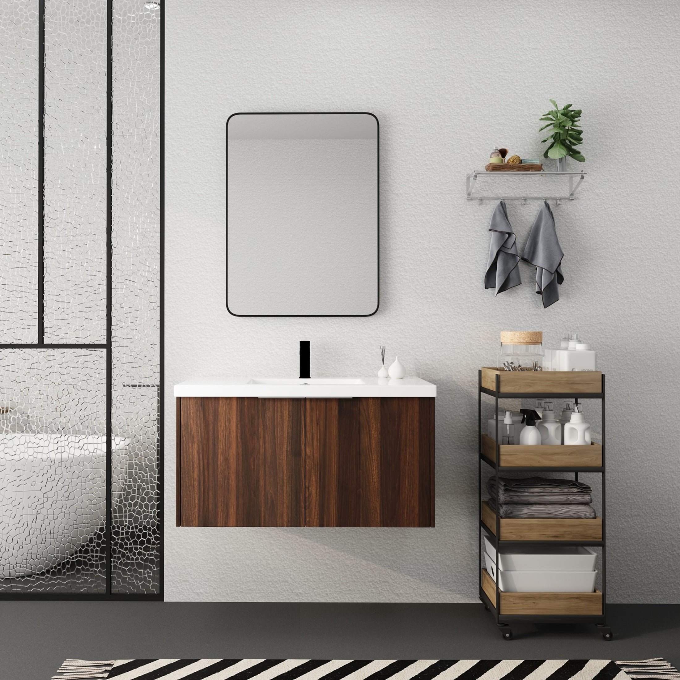 Noble House 36" Floating Bathroom Vanity, Resin Sink, Soft-Close Doors ...