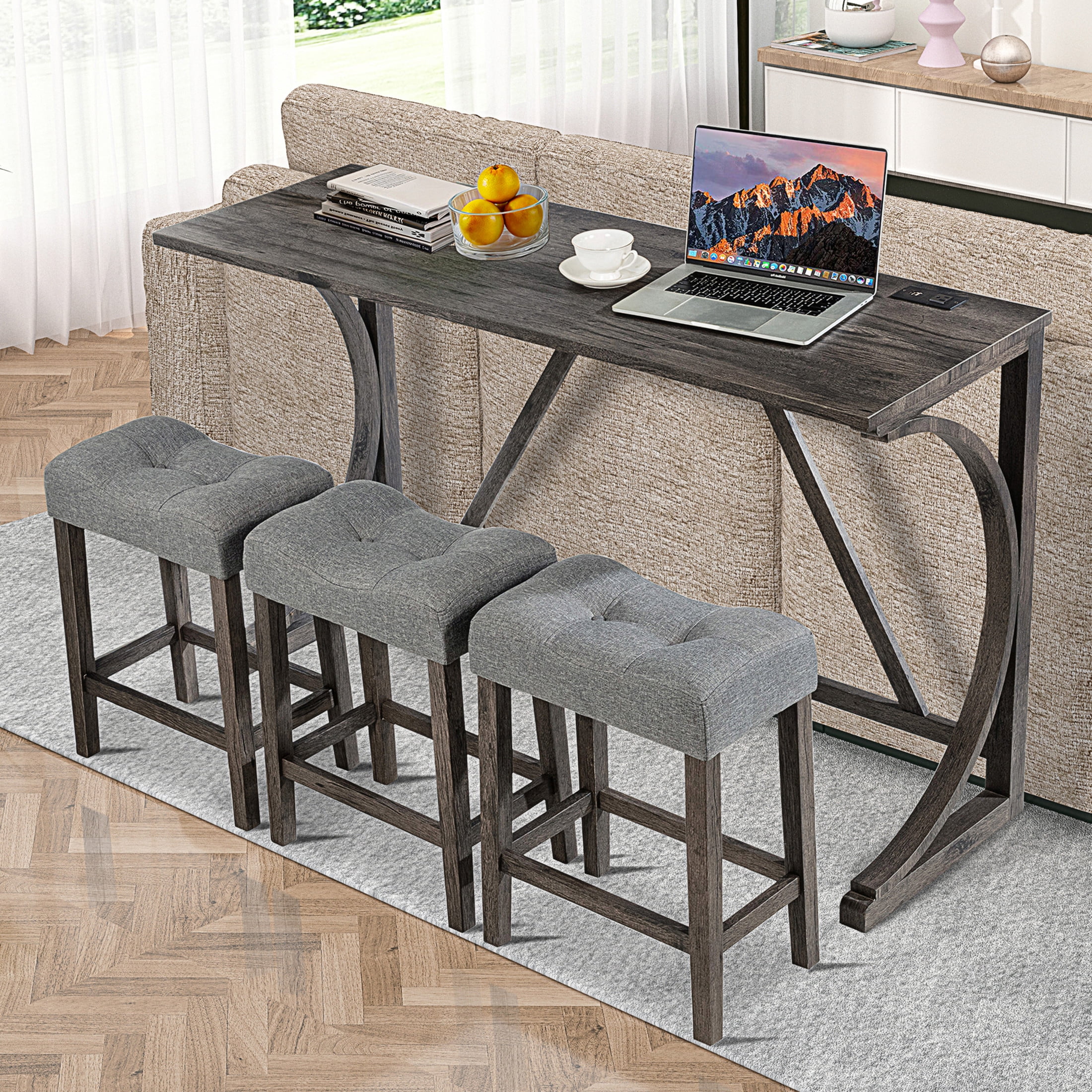 Noble House 4-Piece Dining Bar Table Set with Power Outlet and Padded ...