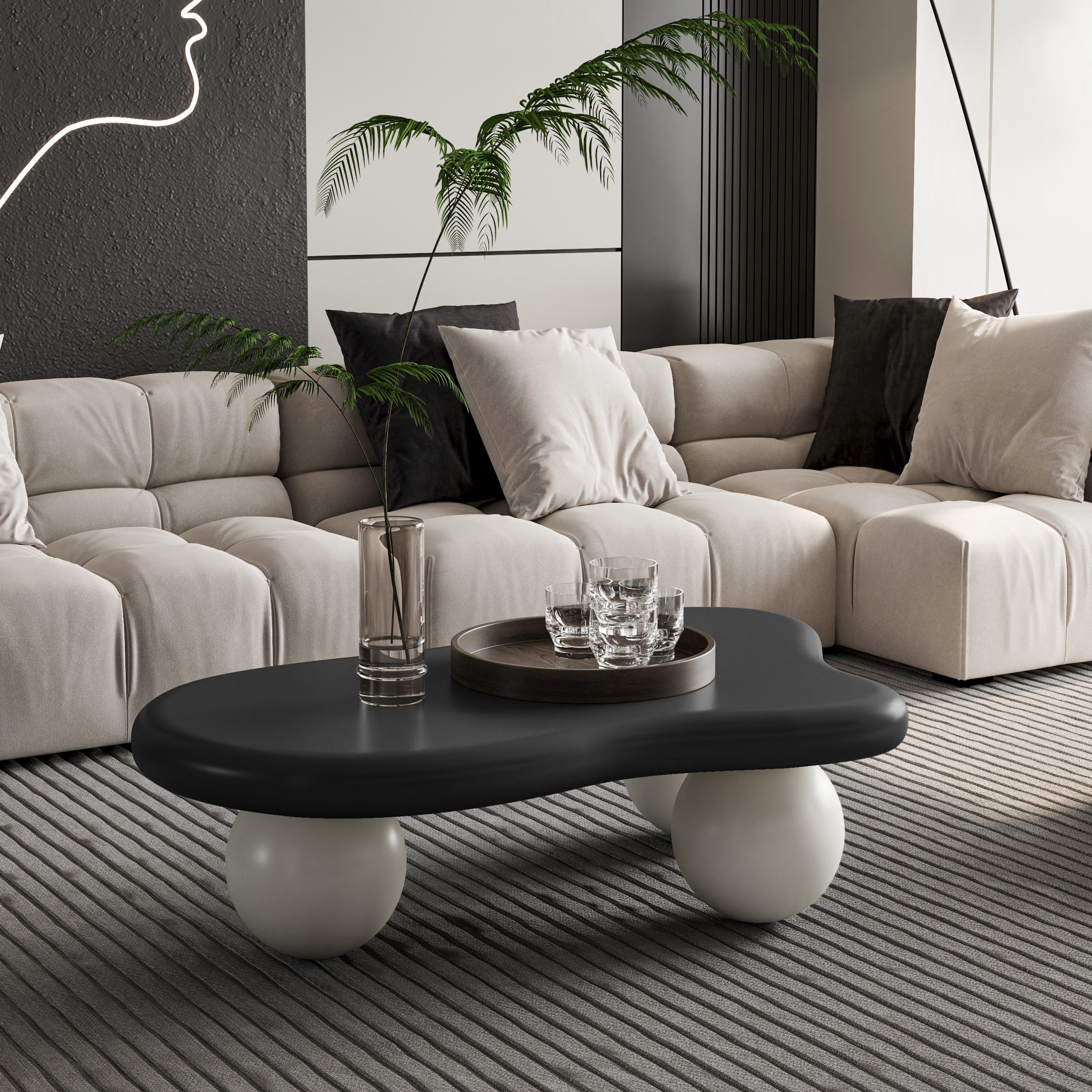 Noble House 40" Cloud Shaped Coffee Table with Ball Legs, Modern ...