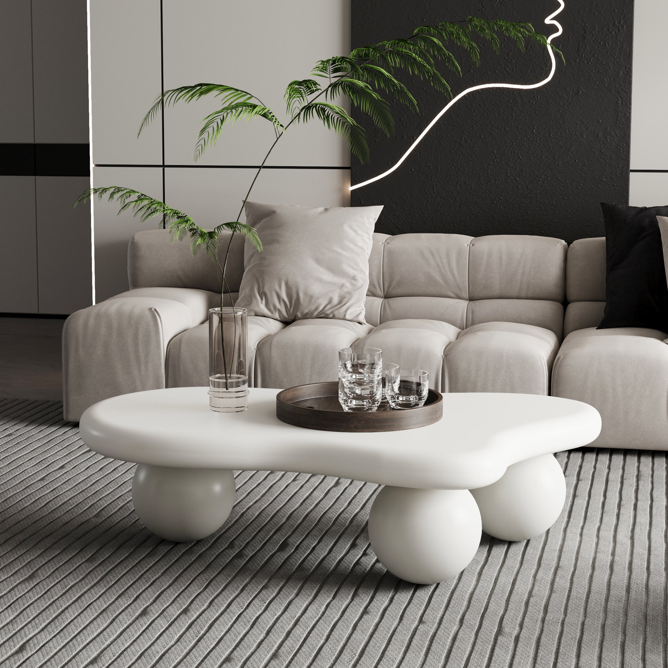 Noble House 40" Cloud Shaped Coffee Table with Ball Legs, Modern ...