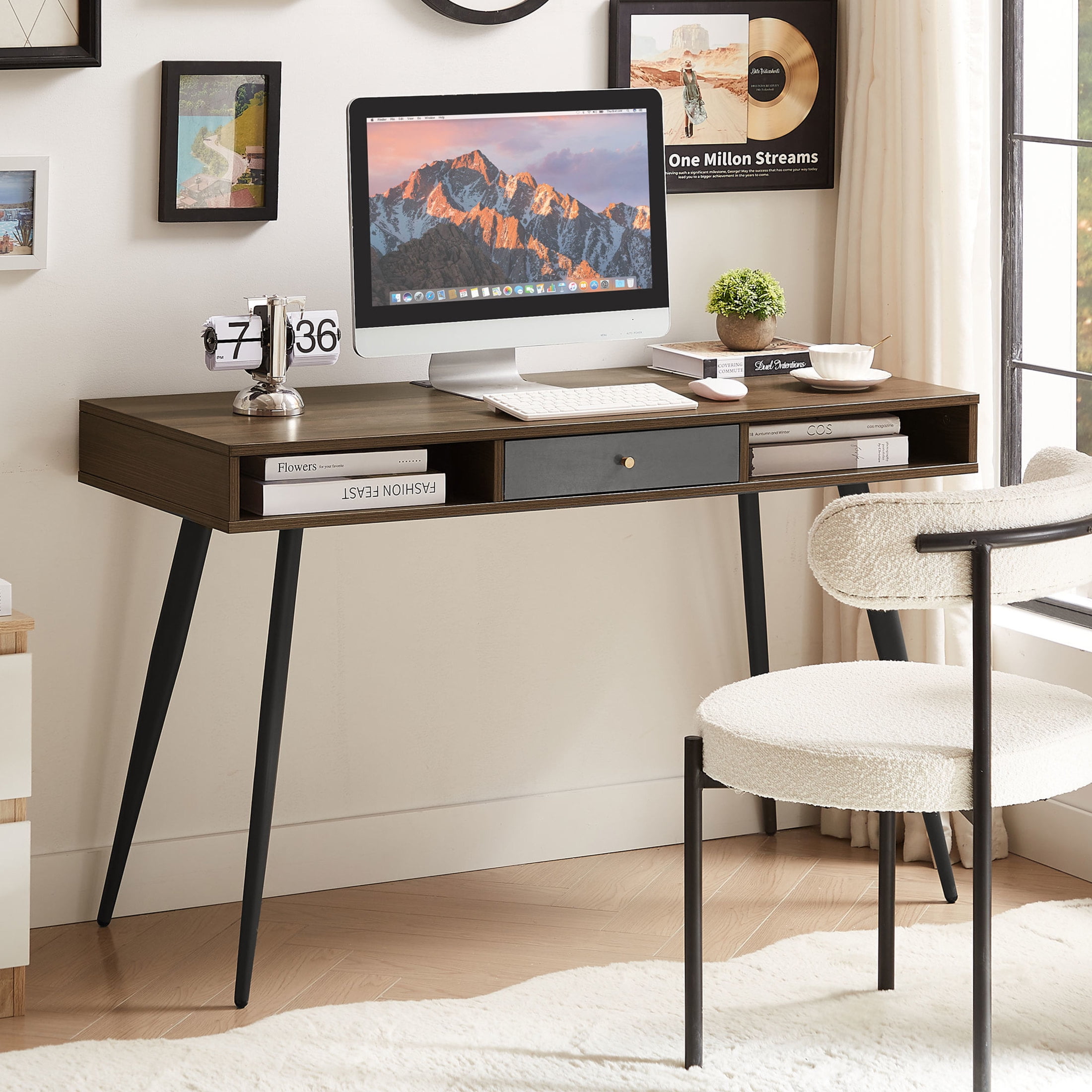 Noble House 47.24" Mid-Century Writing Desk, 3-Drawer Multifunctional ...