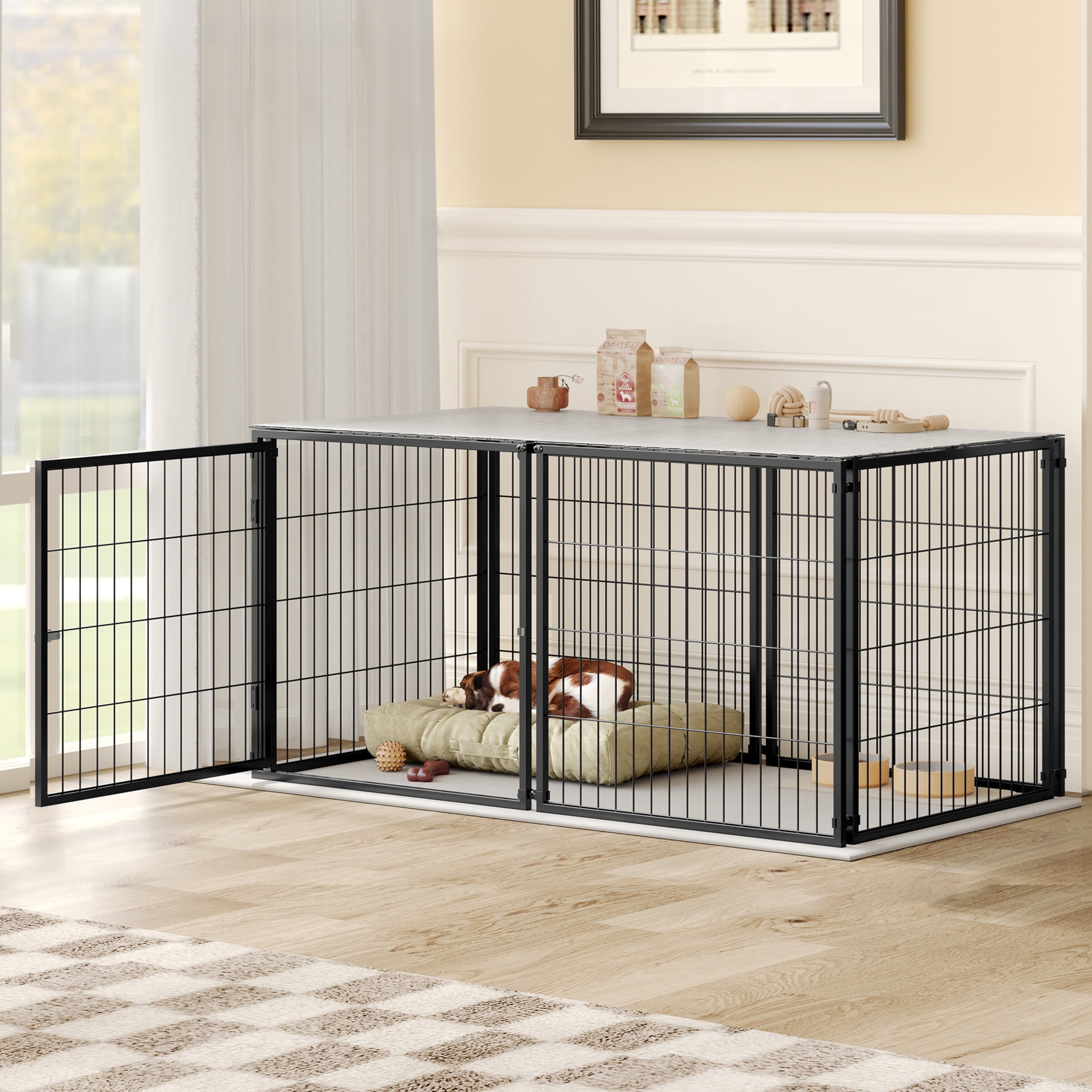 Noble House 48"L x 26"W Large Metal Dog Cage with Top, Indoor Kennel ...