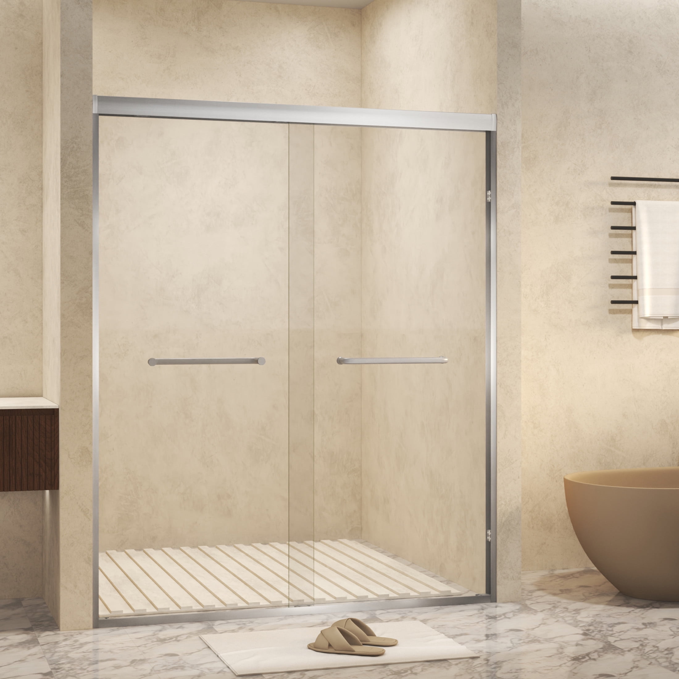 Noble House 48"x72" Double Sliding Shower Door, Aluminum Frame with ...