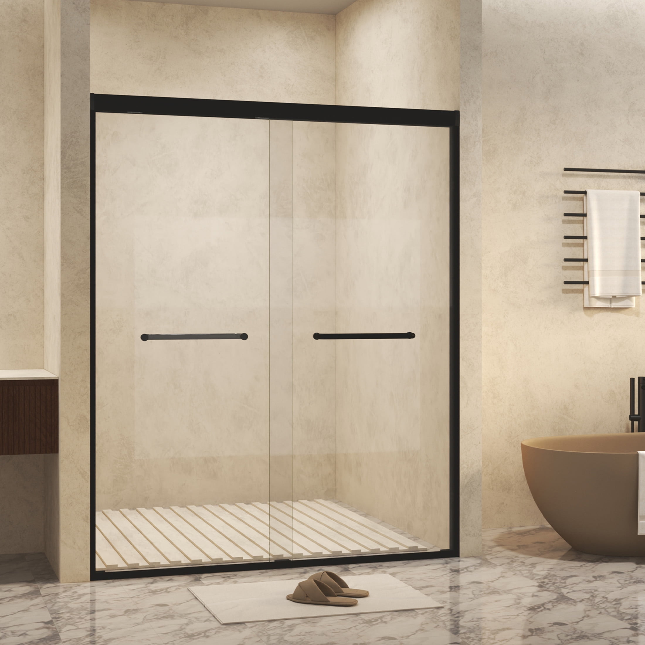 Noble House 48"x72" Double Sliding Shower Door, Aluminum Frame with ...