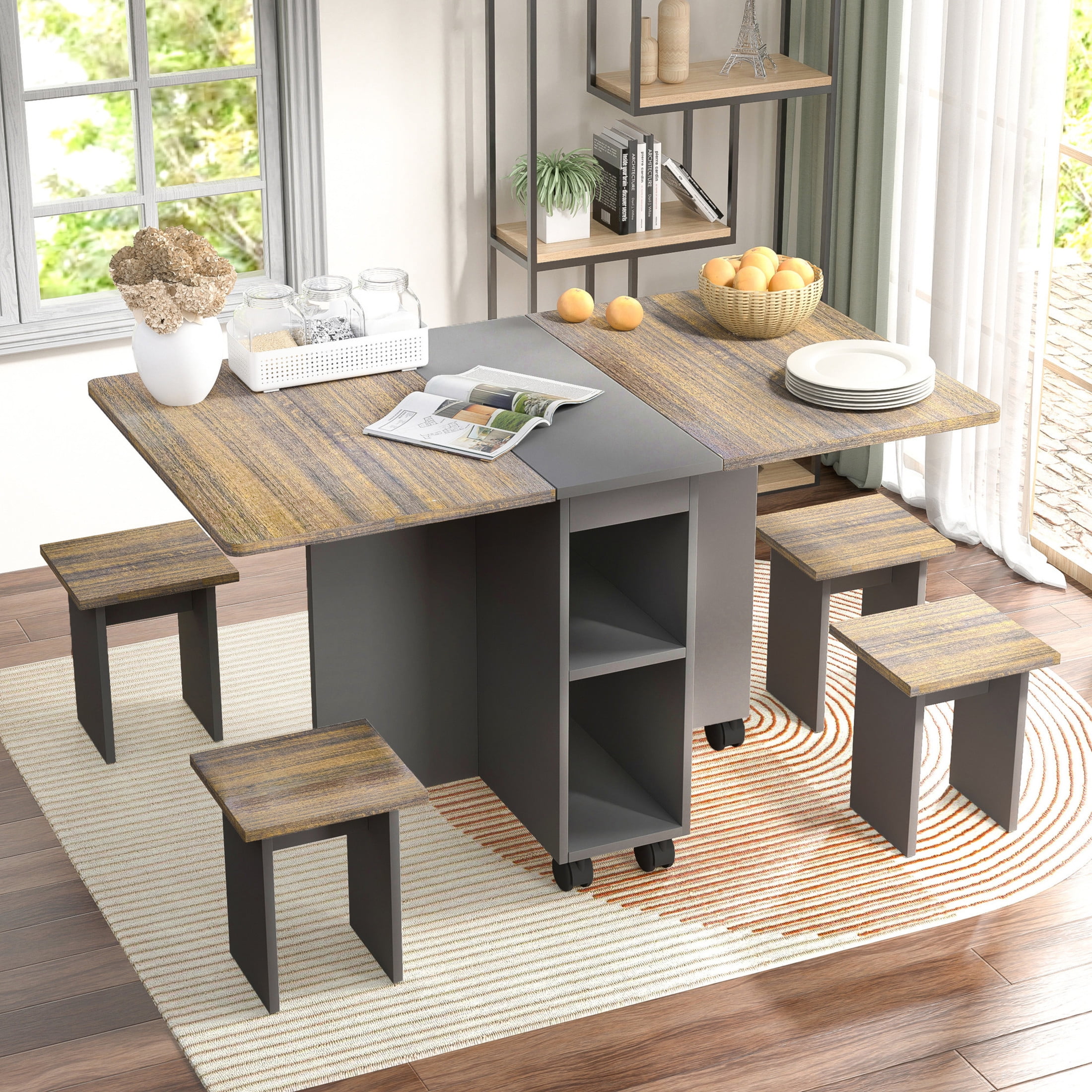 Noble House 5-Piece Folding Extendable Dining Table Set with 4 Chairs ...