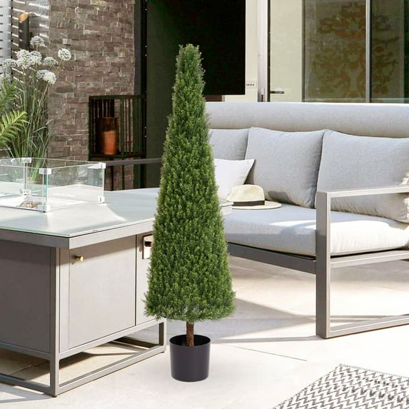 Noble House 5FT Artificial Conical Cedar Topiary Tree, Faux Evergreen ...