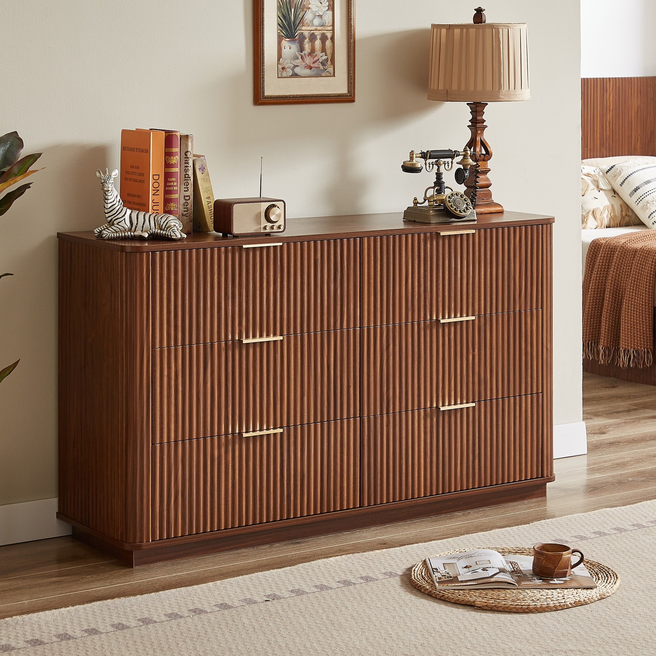 Noble House 6-Drawer Dresser, 55" Modern Curved Wave Chest for Bedroom ...