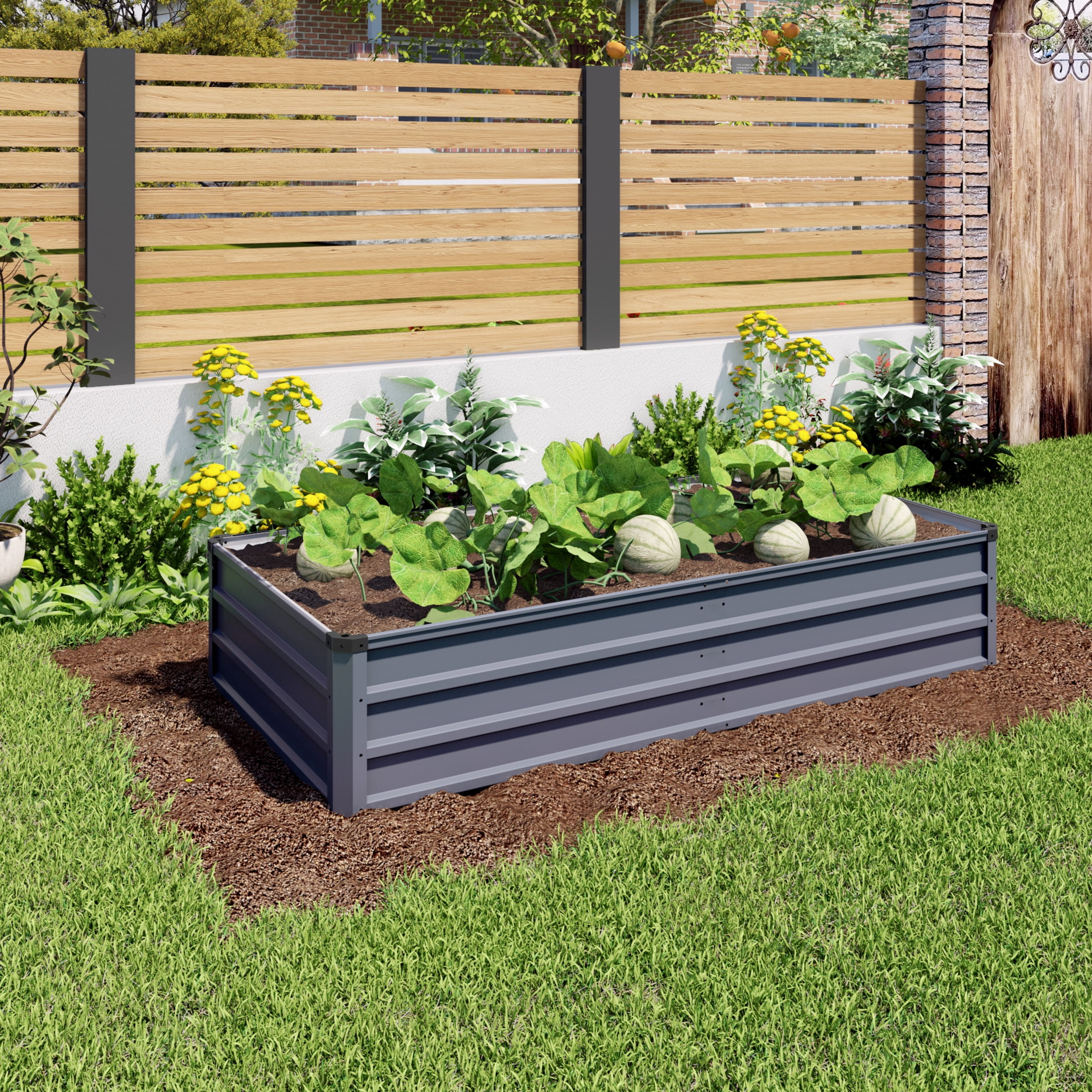 Noble House 6 x 3 x 1 FT Galvanized Raised Garden Bed, Rectangular ...