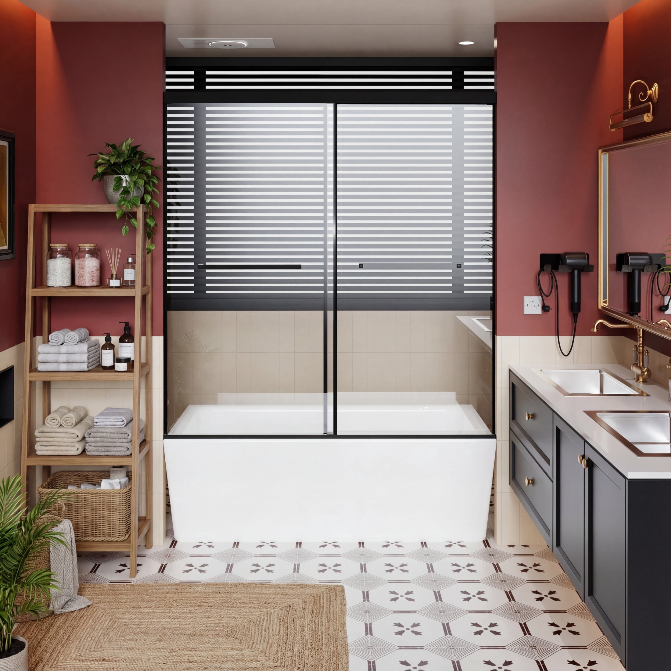 Noble House 60" x 62" Frameless Dual Sliding Shower Door with Soft ...
