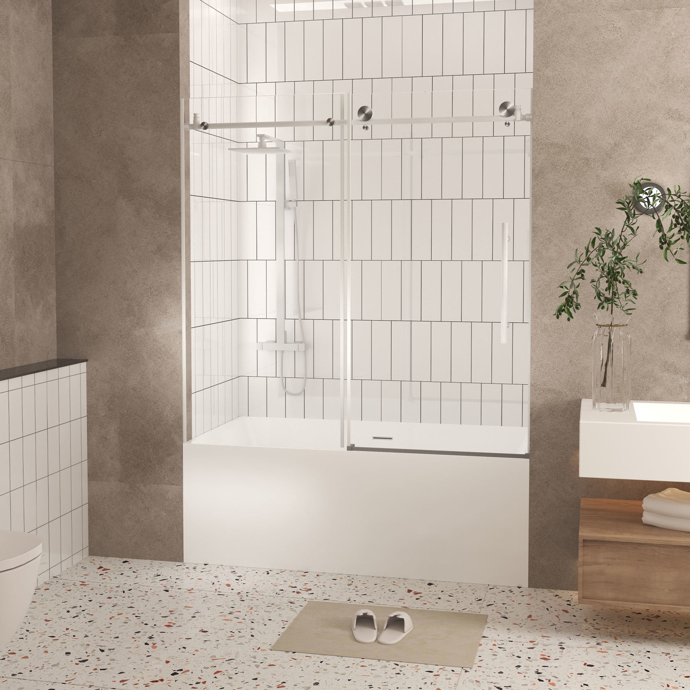 Noble House 60"x60" Frameless Sliding Shower Door, Tempered Glass with ...