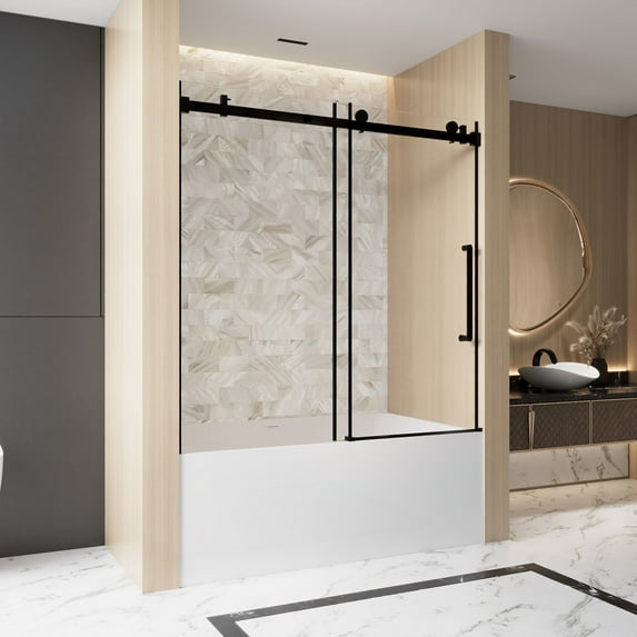 Noble House 60"x60" Frameless Sliding Shower Door, Tempered Glass with ...