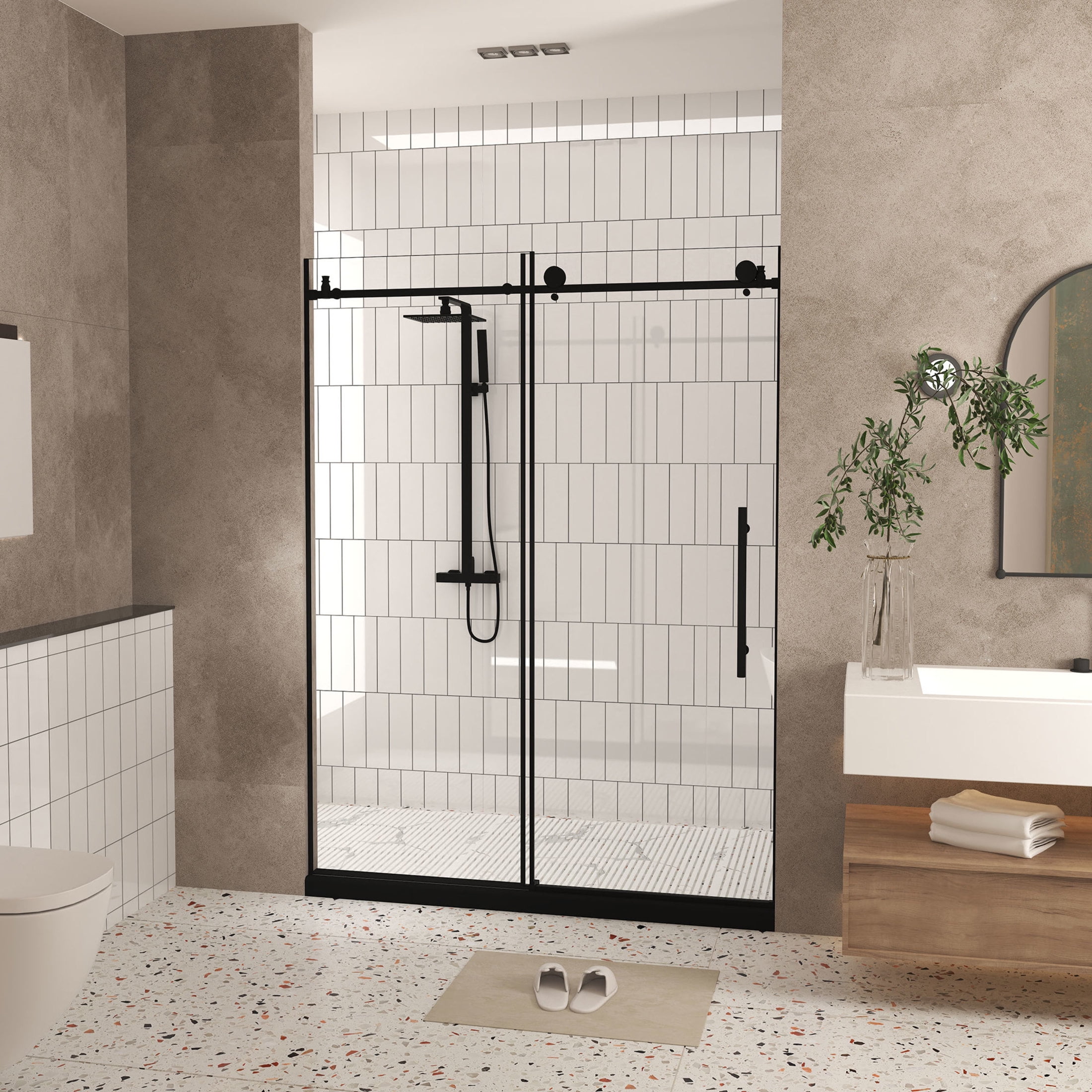 Noble House 60"x76" Frameless Sliding Shower Door, Tempered Glass with ...