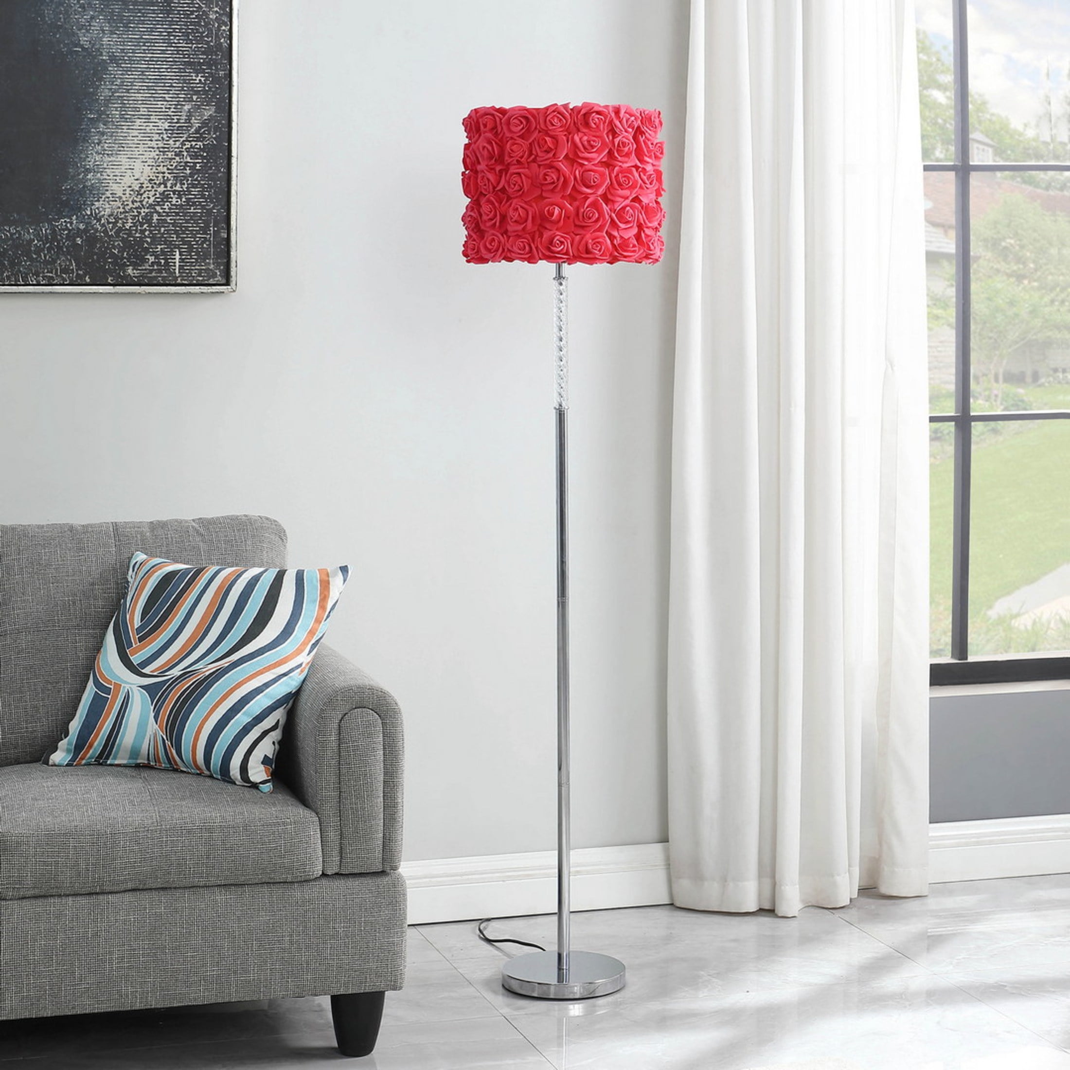 Noble House 63" Roses Floor Lamp, Twisted Acrylic Body, Drum Shade ...