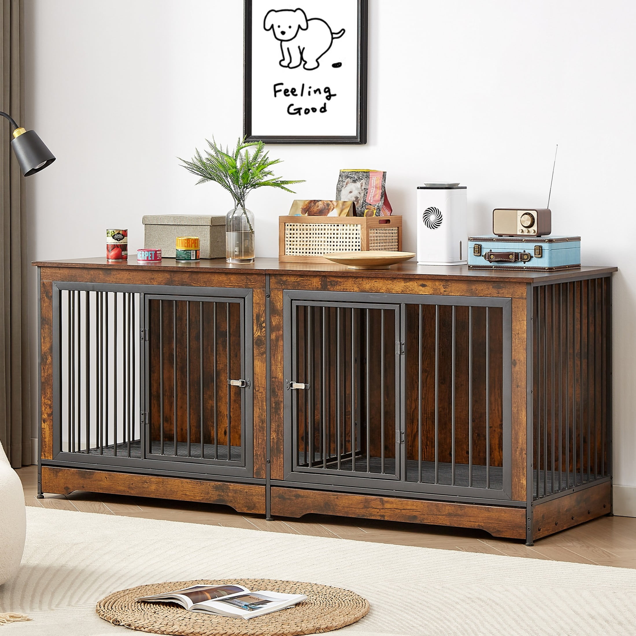 Noble House 75" Extra Large Dog Crate Furniture with Divider, Hidden ...