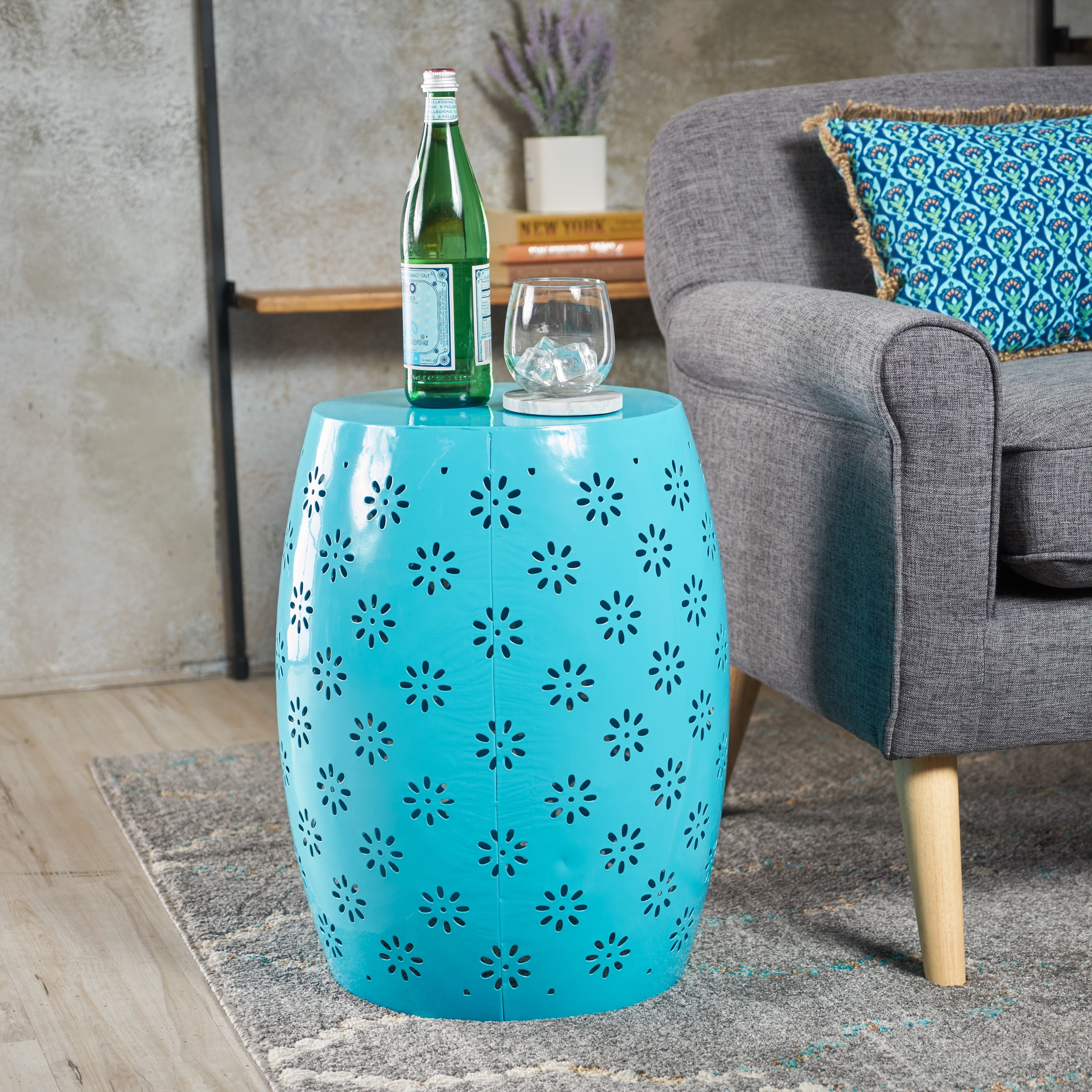 Noble House Aarav Iron Accent Table, Blue - Walmart.com