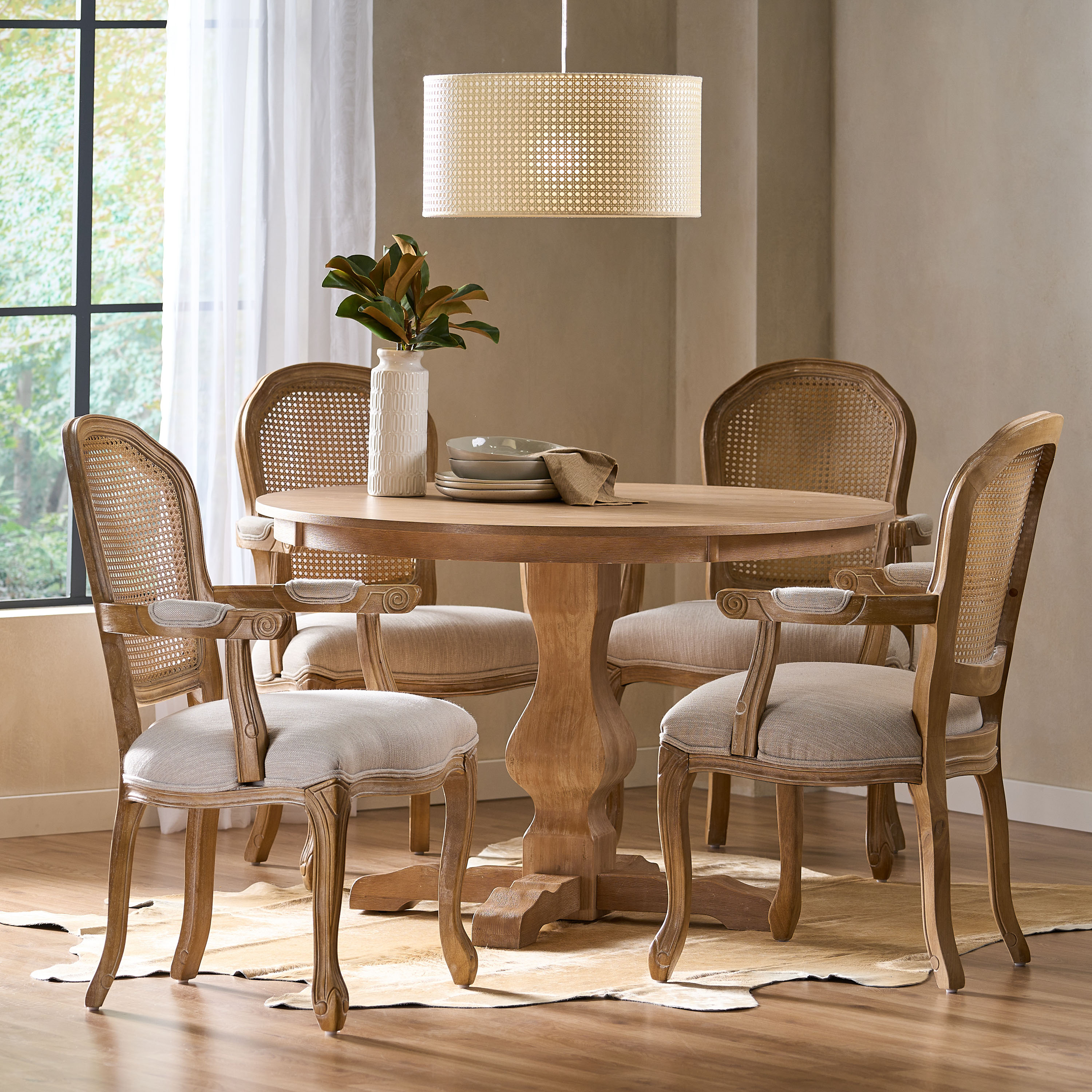 Free Shipping! Noble House 5 Piece Circular Dining Set Natural Beige ...