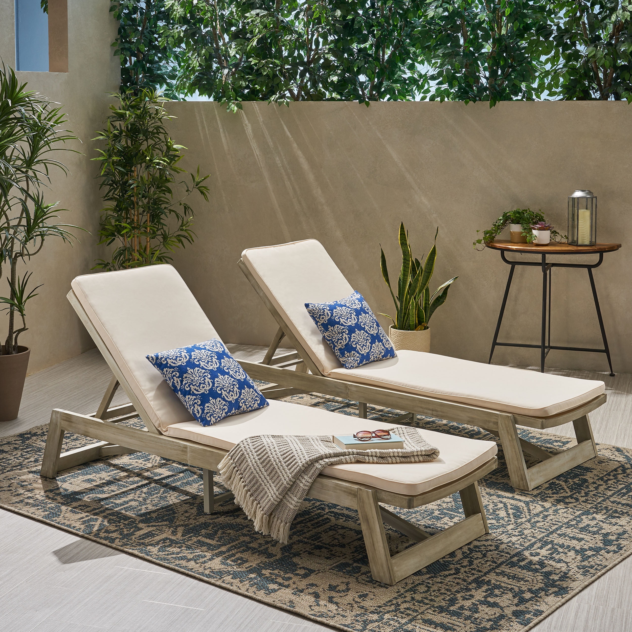 Noble House Acacia Wood Water Resistant Fabric and Adjustable Seating ...