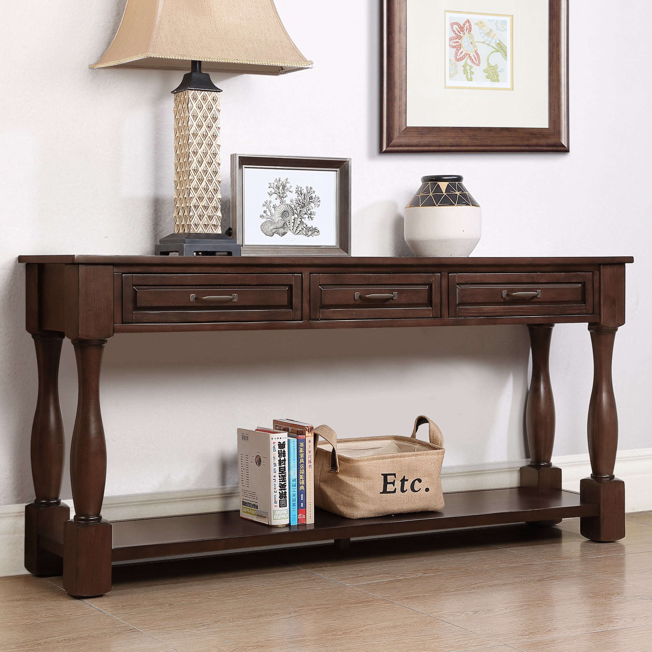 Noble House Adelaide 63" Console Table, Solid Wood Frame Mid-Century ...