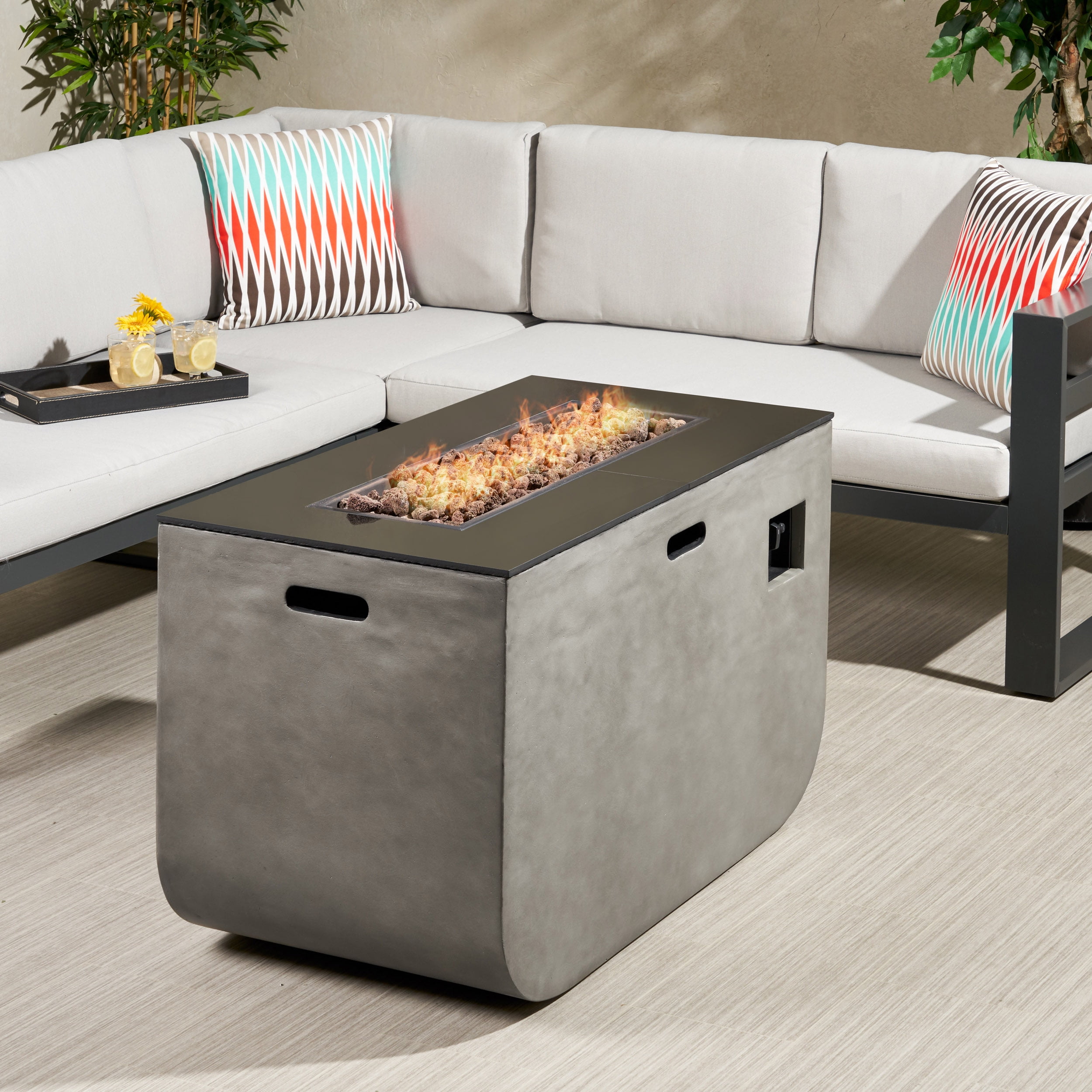 Noble House Adio 40" Rectangular Fire Pit in Light Gray and Black ...