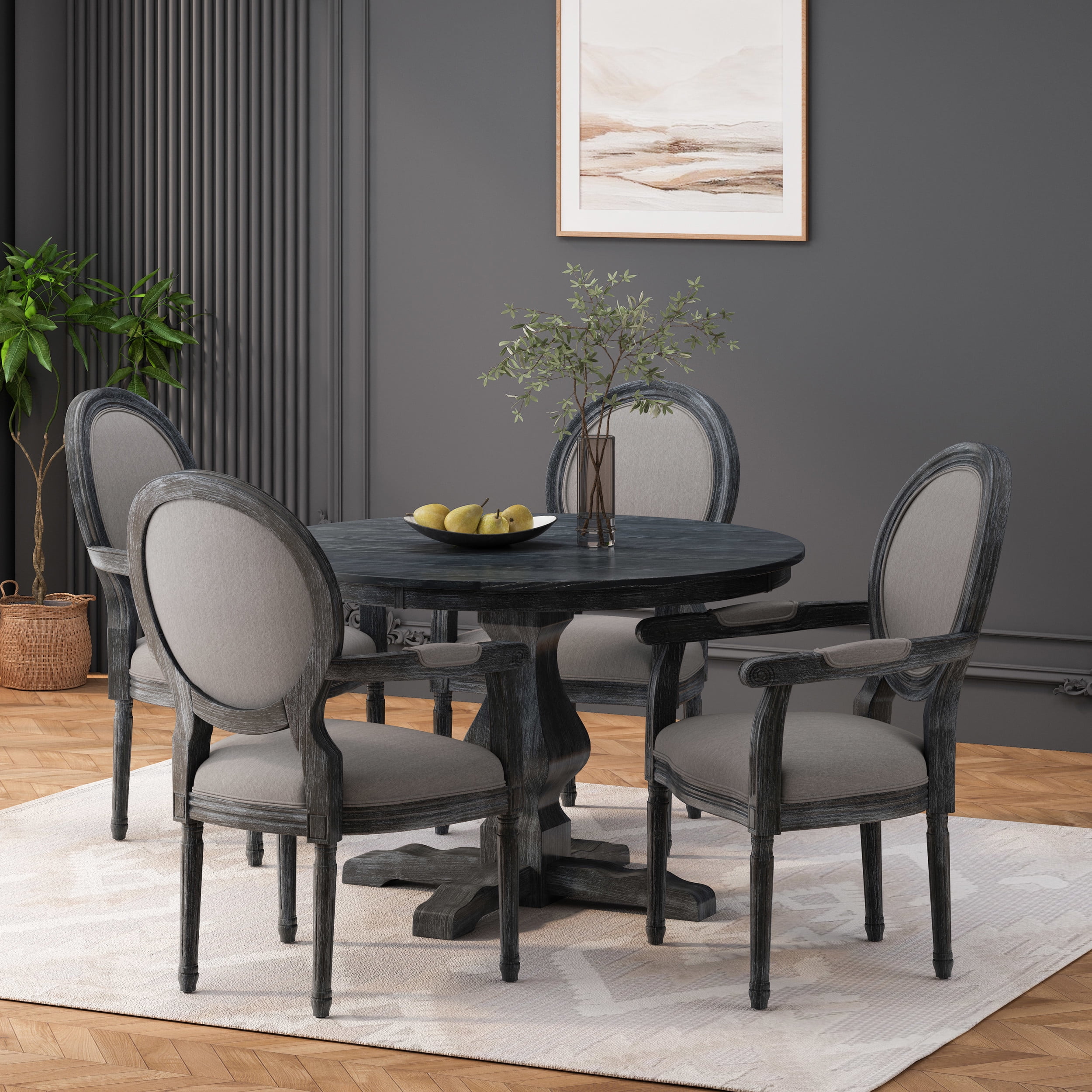 Free Shipping! Noble House 5 Piece Circular Dining Set Gray Fabric ...