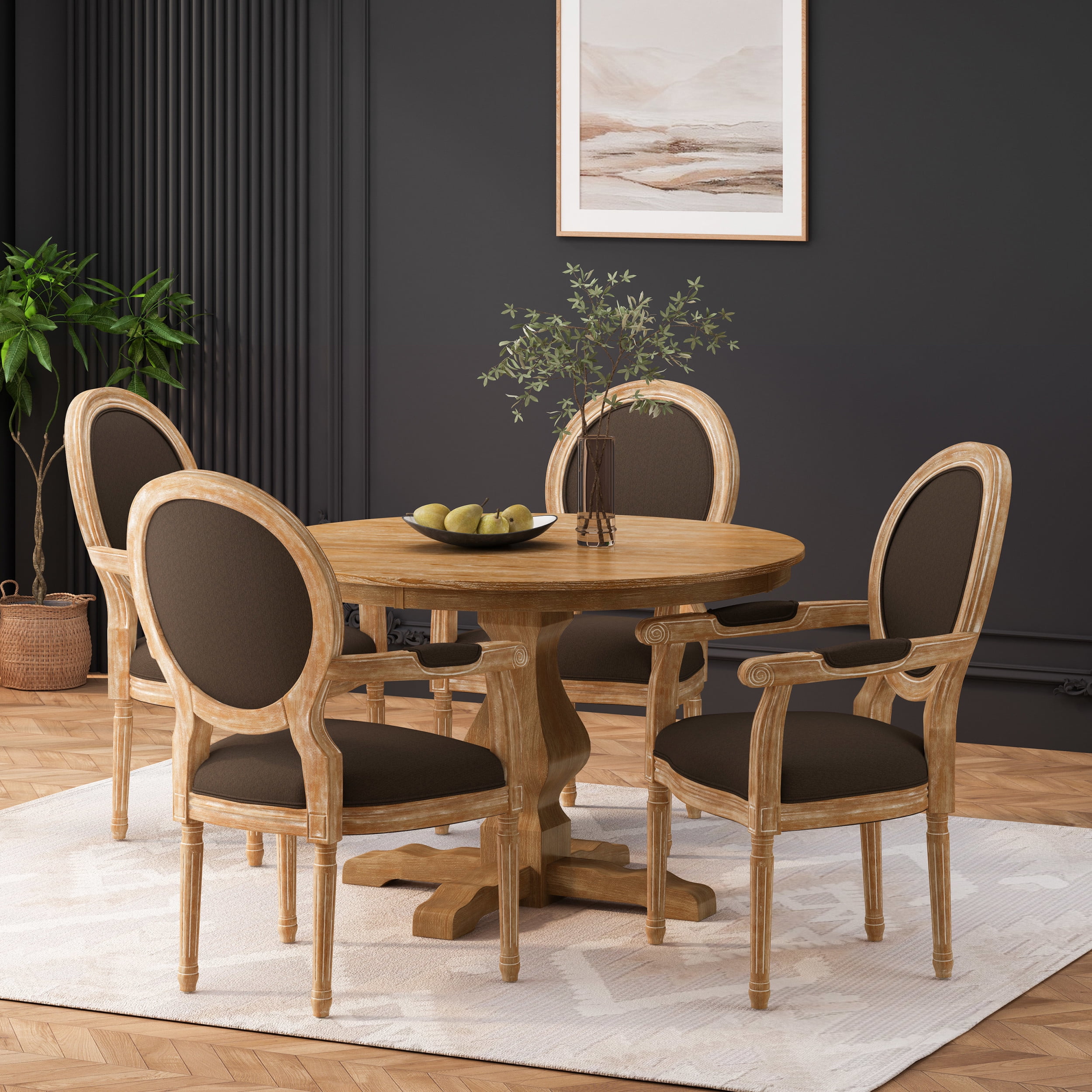 Noble House Alamosa Fabric Upholstered Wood 5 Piece Circular Dining Set ...
