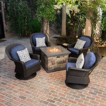 Estrella Outdoor 5 Piece Swivel Wicker Chair Set with Fire Pit, Multi ...
