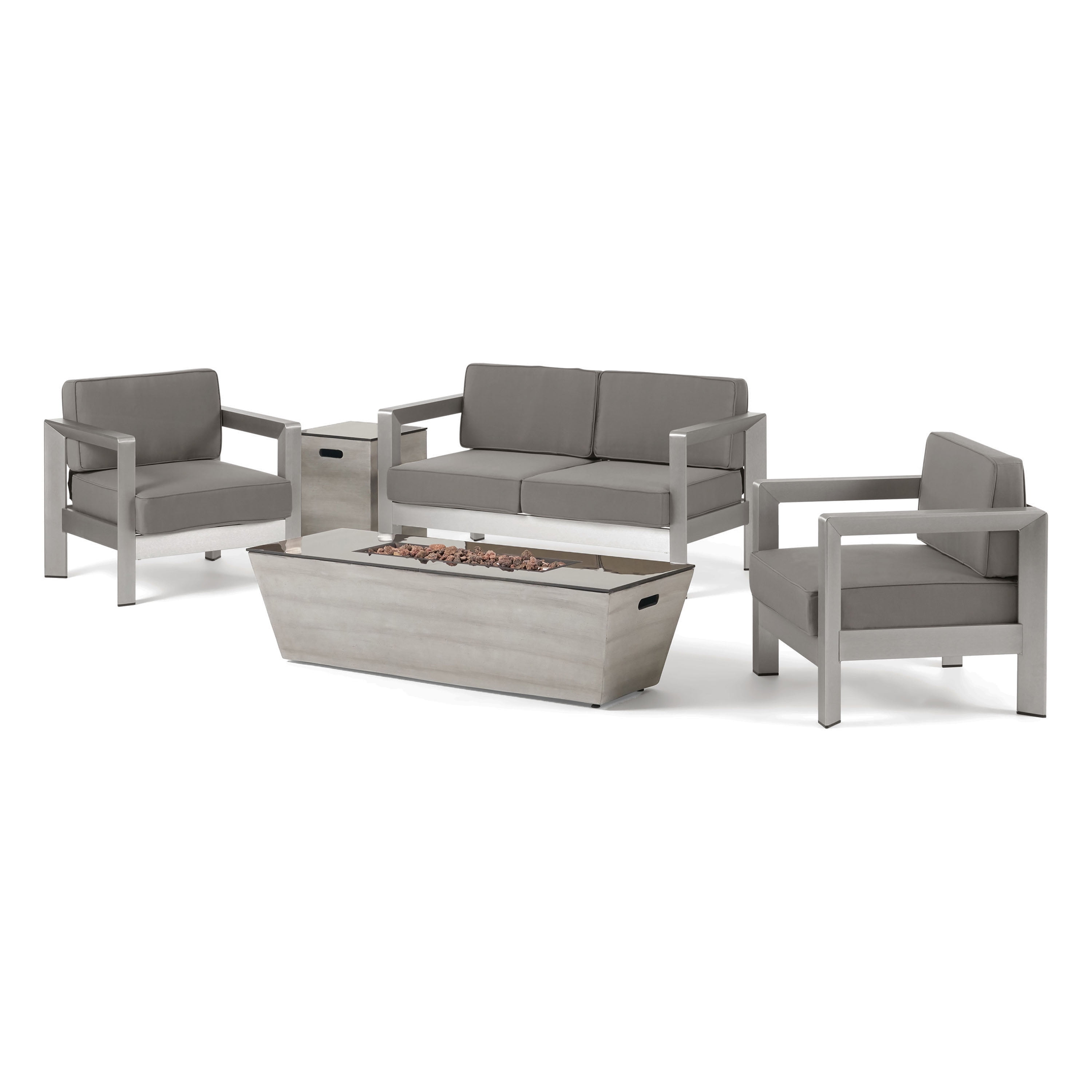 Noble House Amata Outdoor Modern 4 Seater Aluminum Chat Set with Fire Pit Gray - Walmart ...