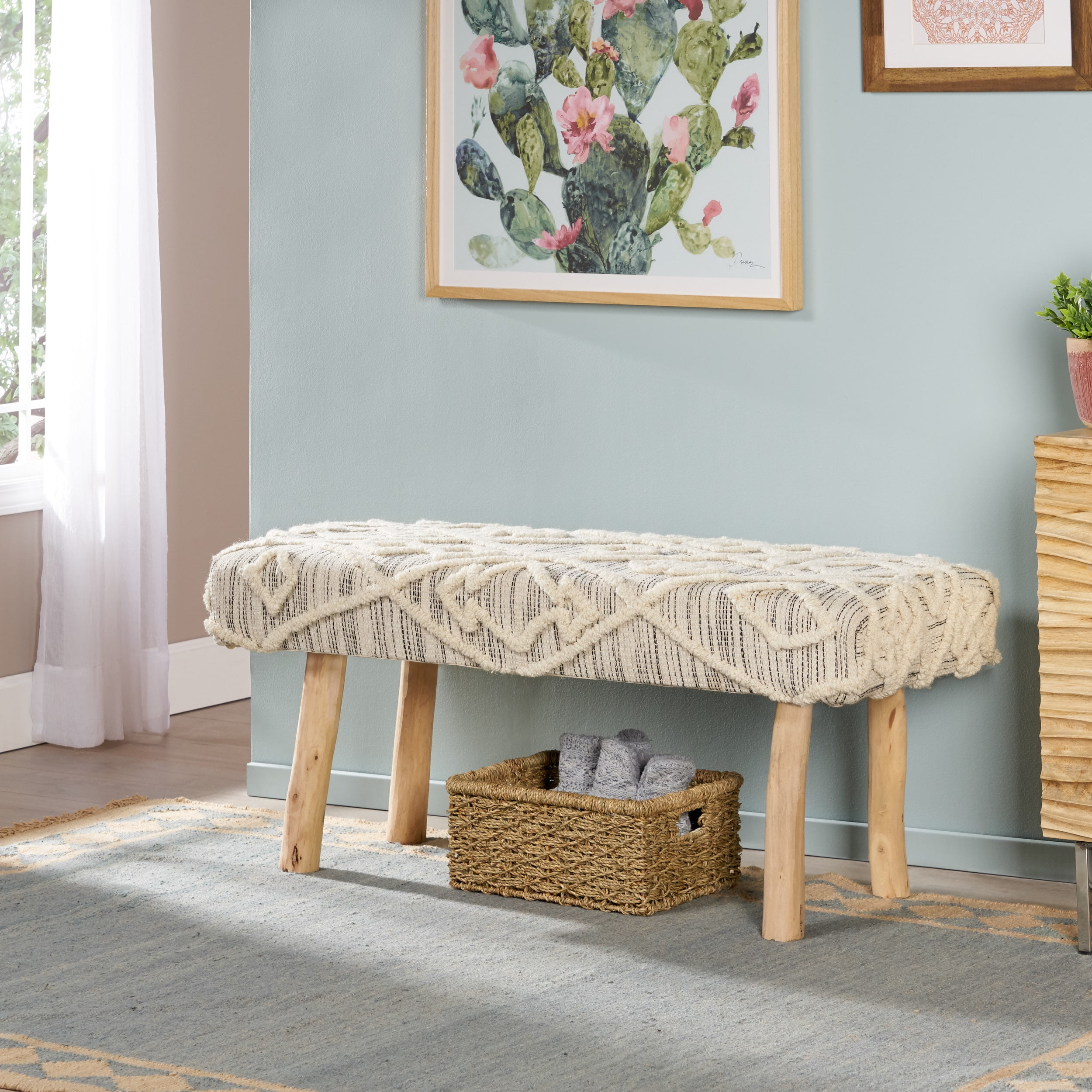 Noble House Anamta Wool & Cotton Bench - Handcrafted Design - Walmart.com