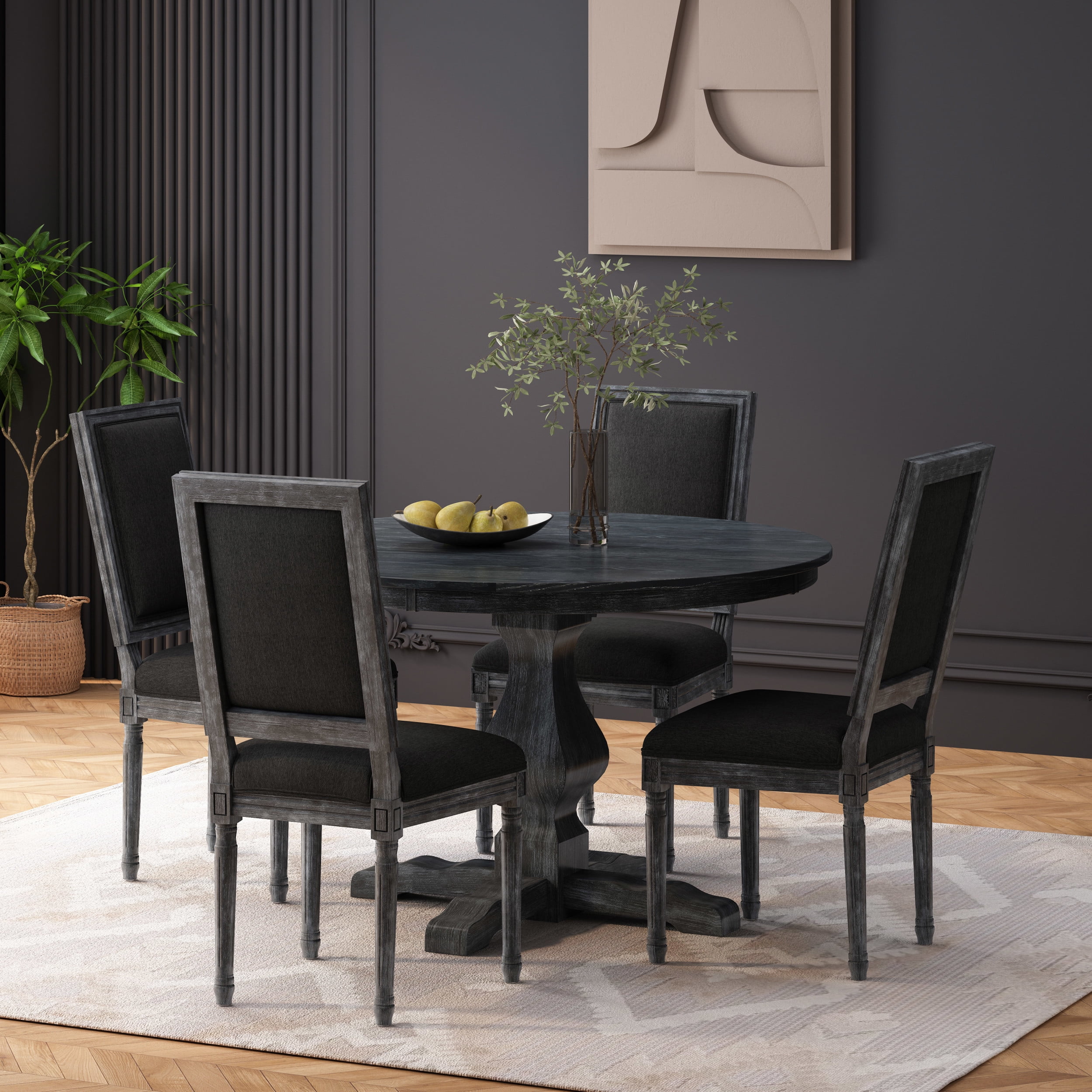 Noble House Ardyce Fabric Upholstered Wood 5 Piece Circular Dining Set ...