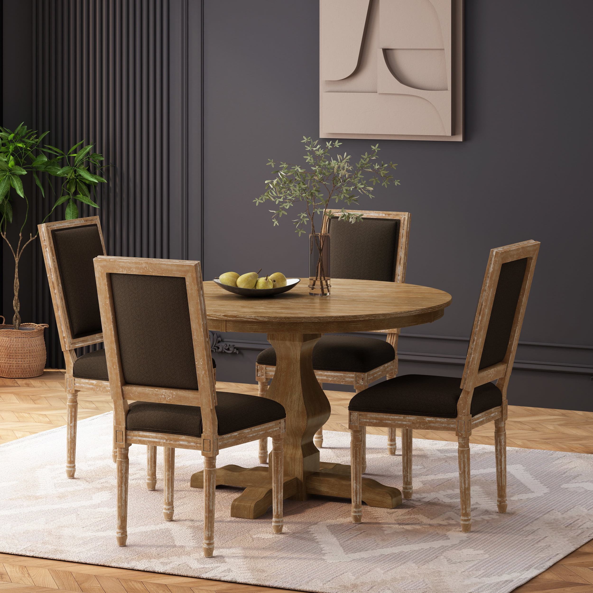 Noble House Ardyce Fabric Upholstered Wood 5 Piece Circular Dining Set ...