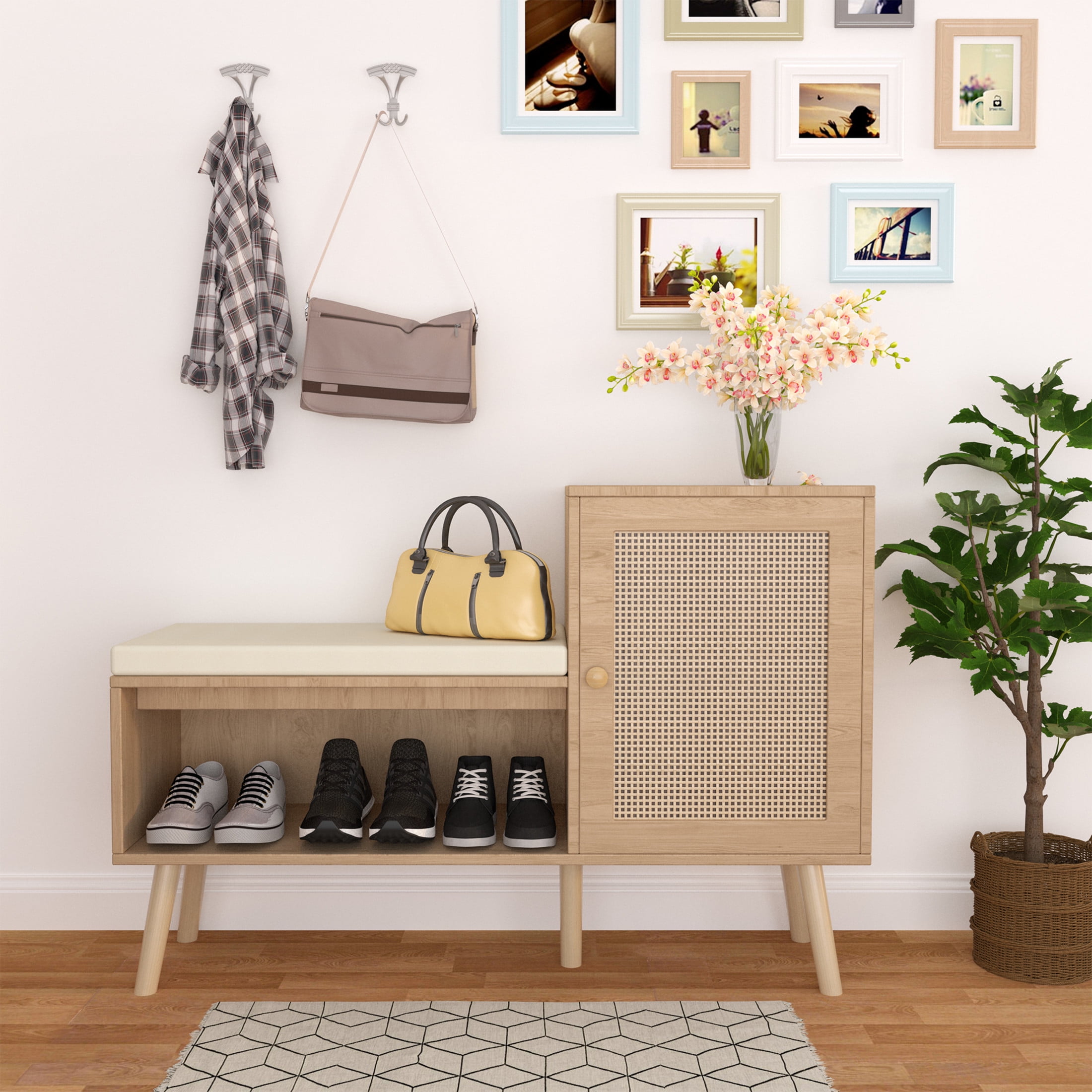 Noble House Arford 39.4" 2-in-1 Rattan Shoe Storage Bench, Entryway ...