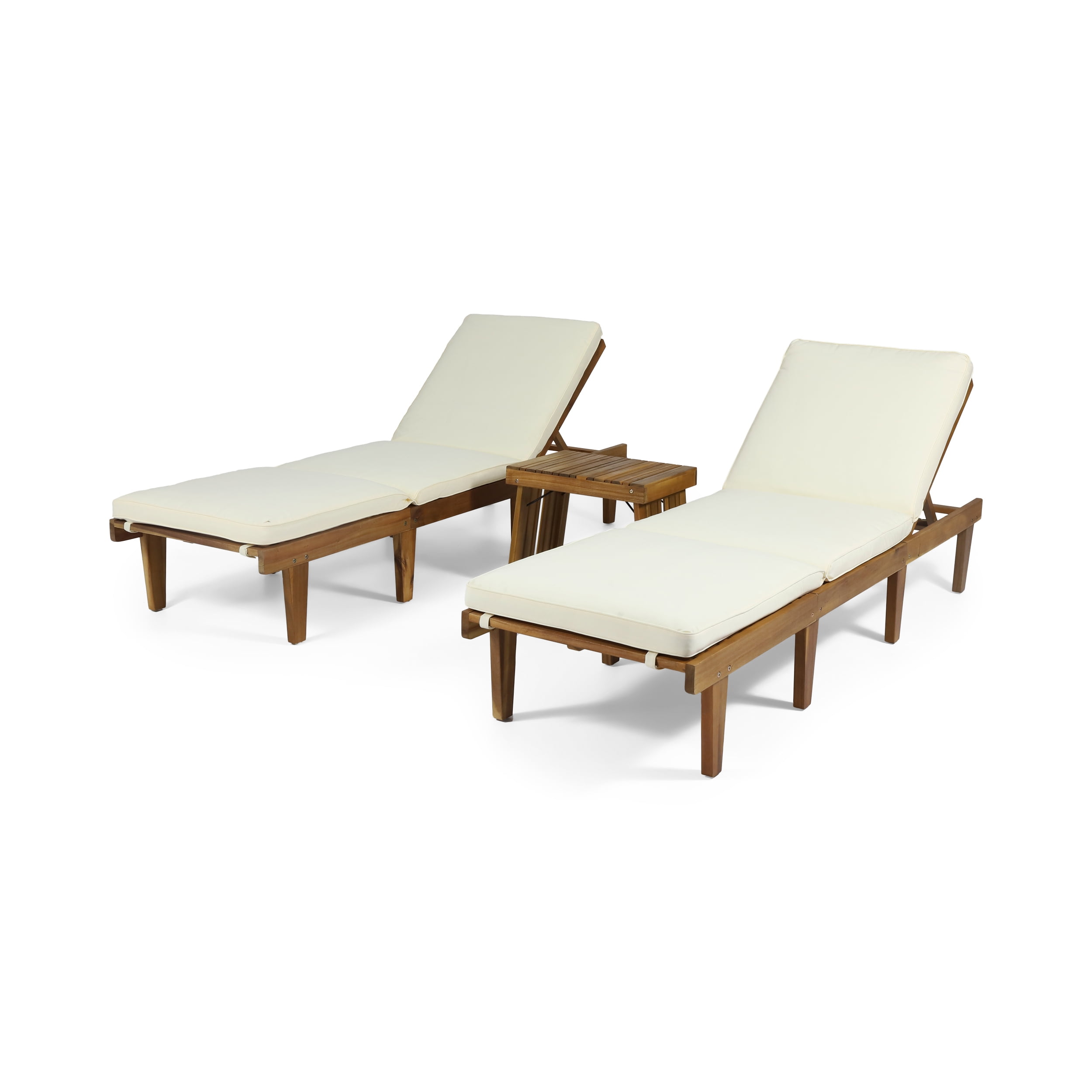 Noble House Ariana Outdoor Acacia Wood 3Pc Chaise Lounge Teak/Cream ...