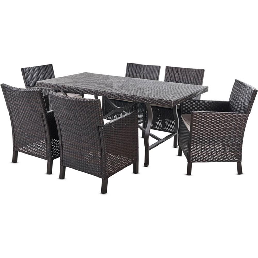 Noble House Arlo 7 Piece Wicker Patio Dining Set in Brown - Walmart.com