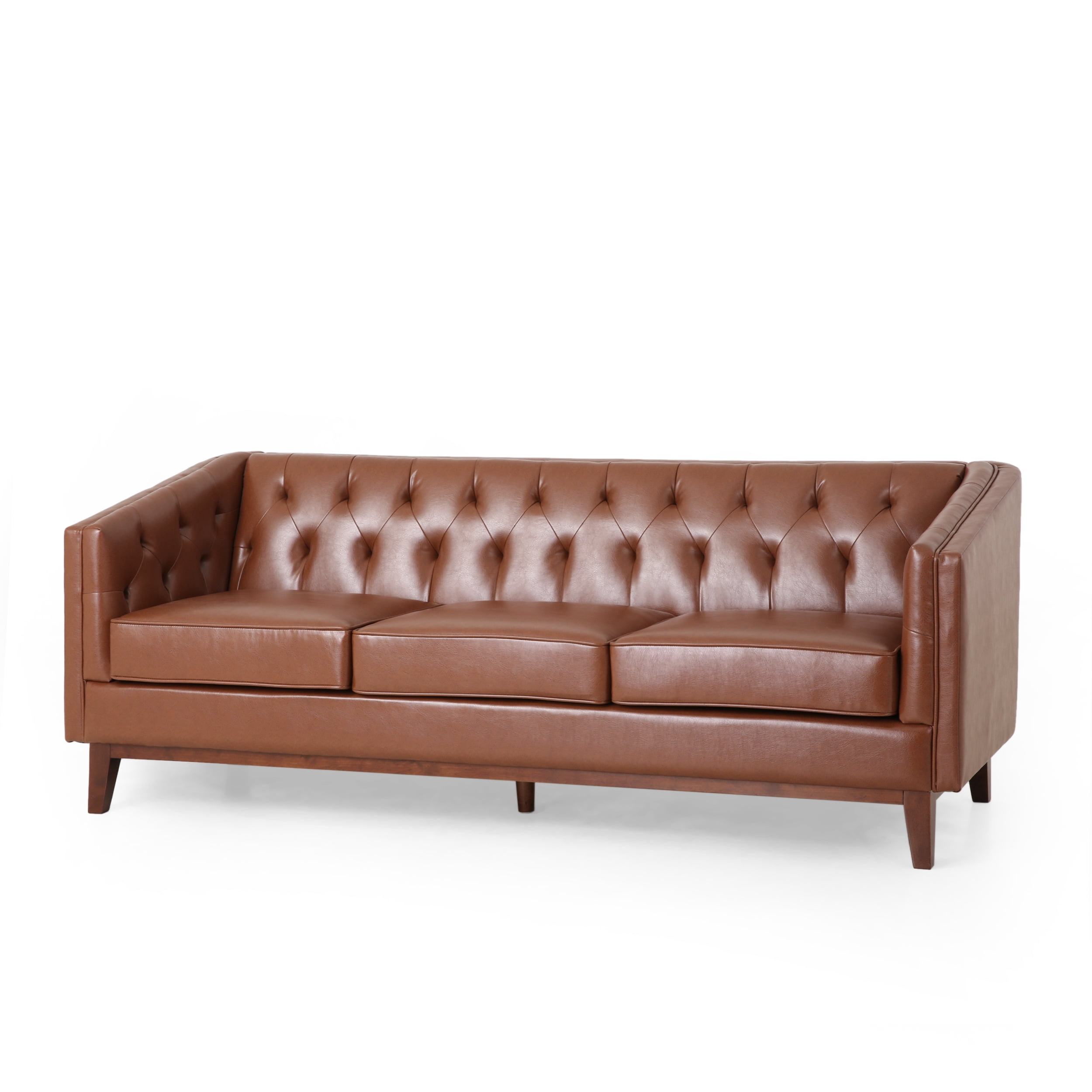 Noble House Arrastra Upholstered 3 Seater Sofa, Cognac Brown and ...