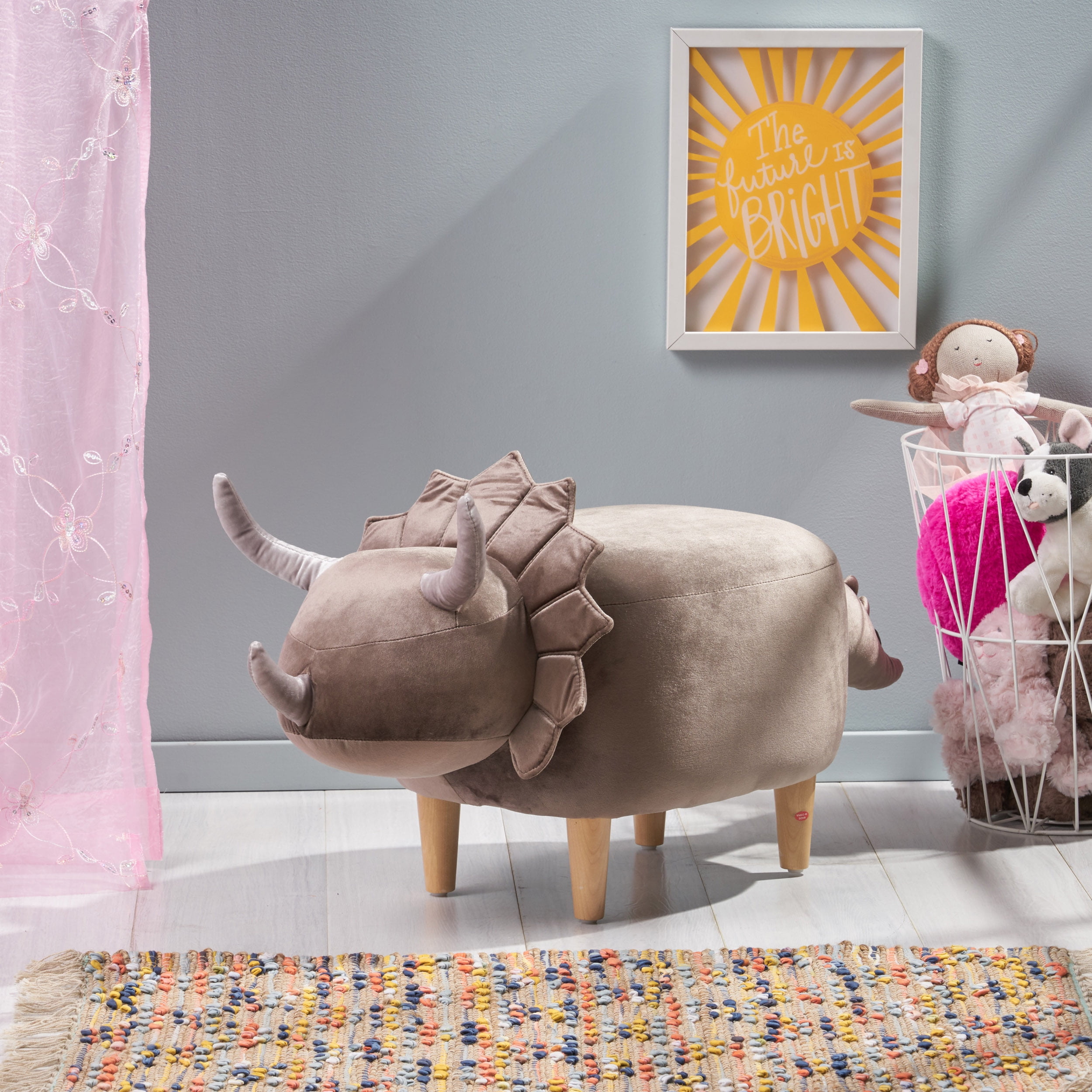 Noble House Arriah Velvet Dinosaur Ottoman, Dark Taupe and Pearl ...